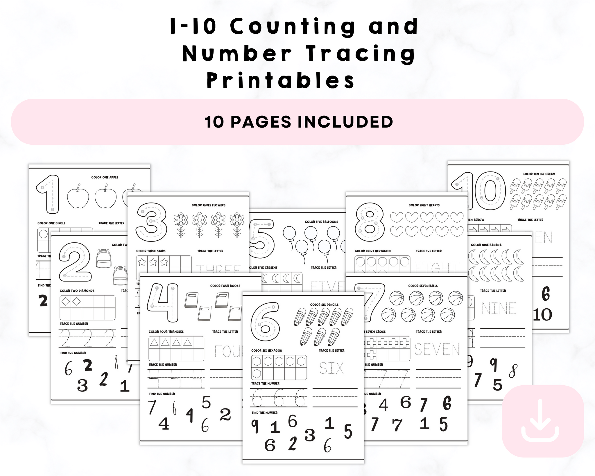 1-10 Counting and Number Tracing Printables – CrystalandComp