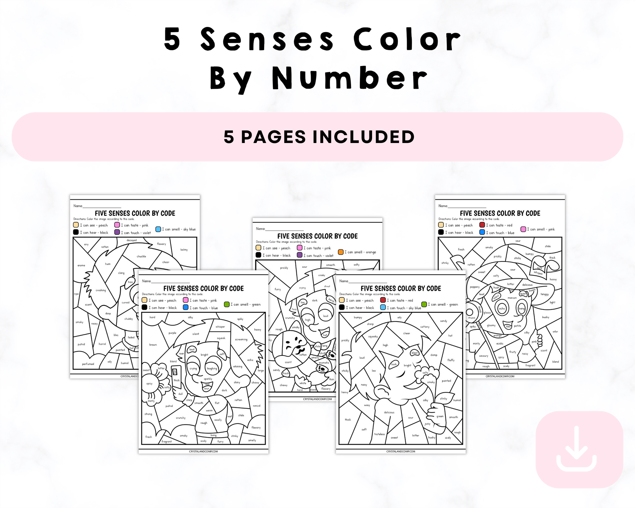 5 Senses Color By Number Printable – CrystalandComp