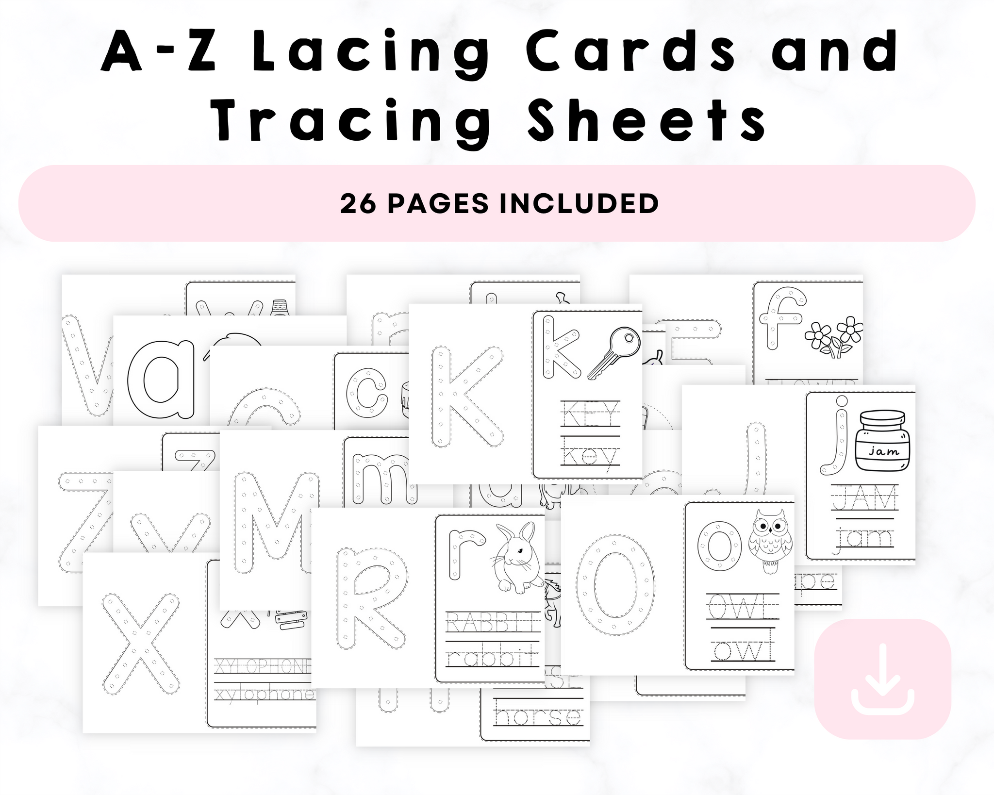 A-Z Lacing Cards and Tracing Sheets Printable – CrystalandComp