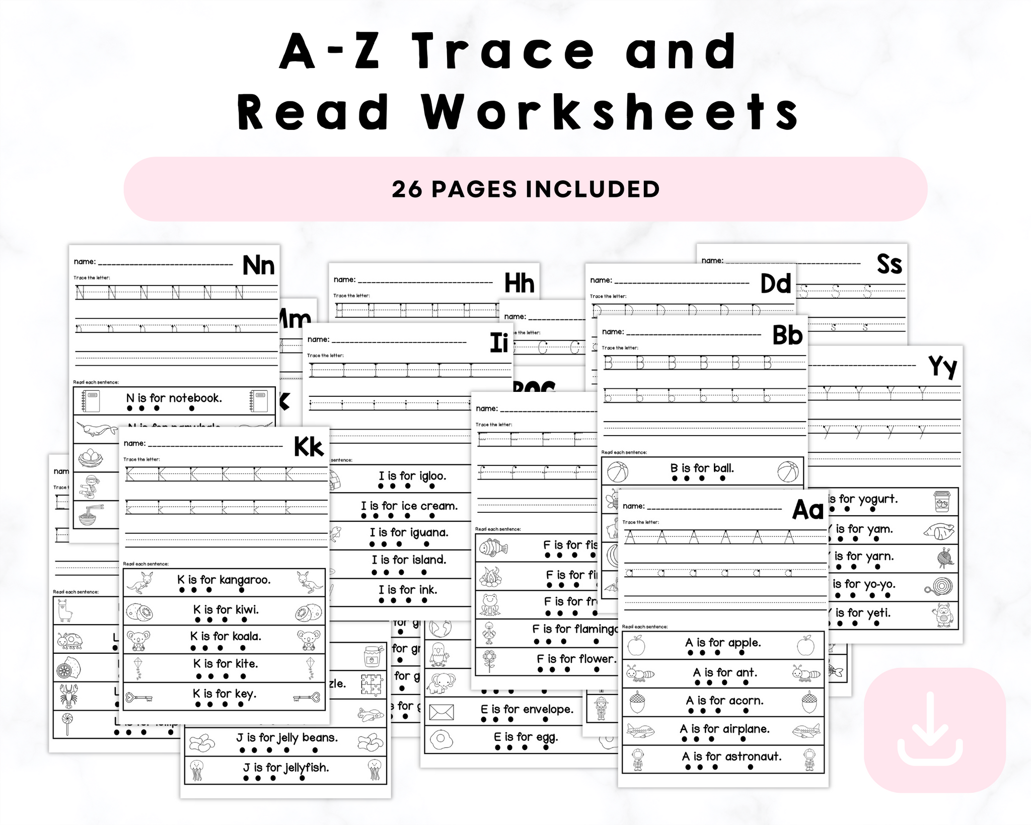 A-Z Trace and Read Printable Worksheets – CrystalandComp