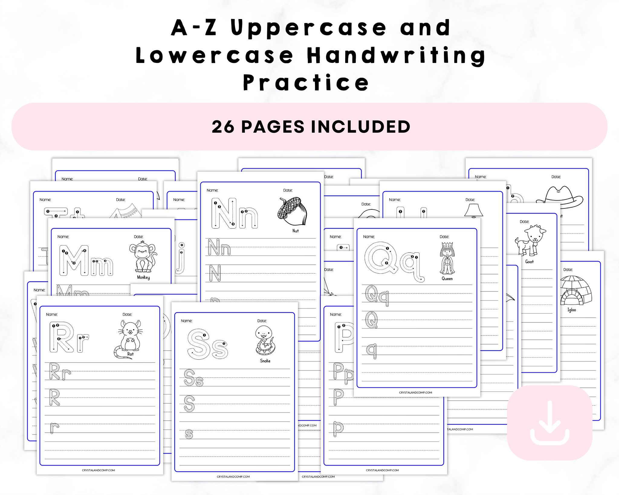 A-Z Uppercase and Lowercase Handwriting Practice Printable – CrystalandComp