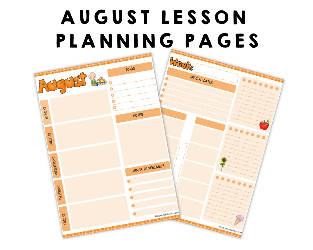 August Lesson Planning Pages – CrystalandComp