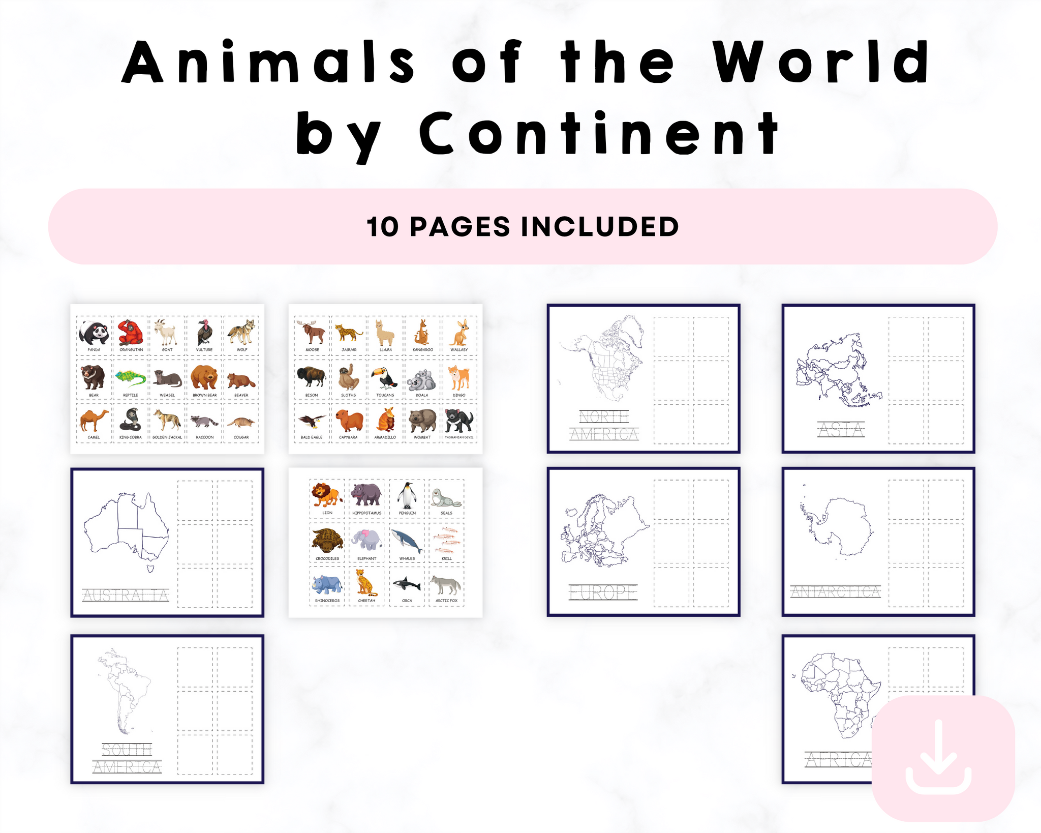 Animals of the World by Continent Printables – CrystalandComp