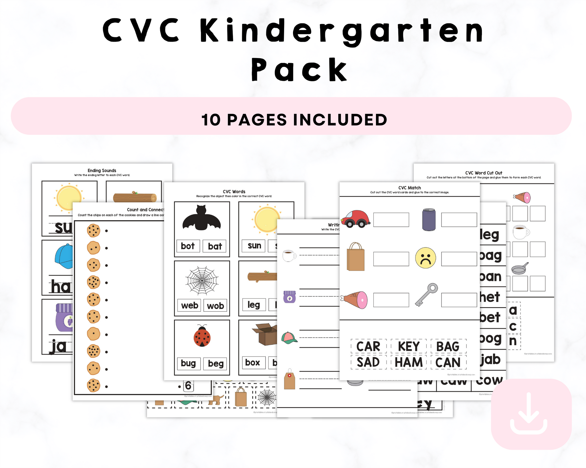 CVC Kindergarten Pack Printables – CrystalandComp