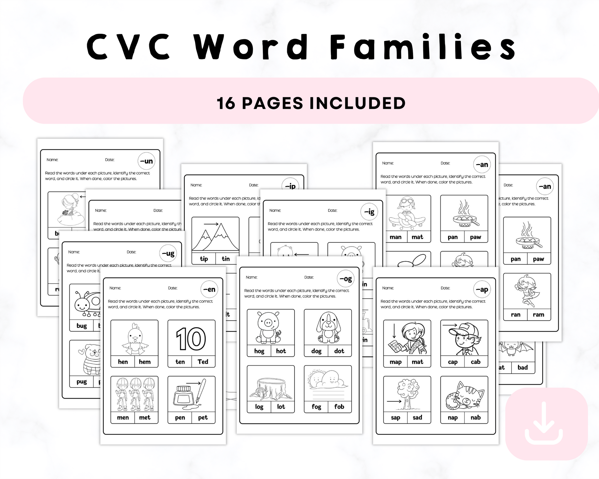CVC Word Families Printables – CrystalandComp