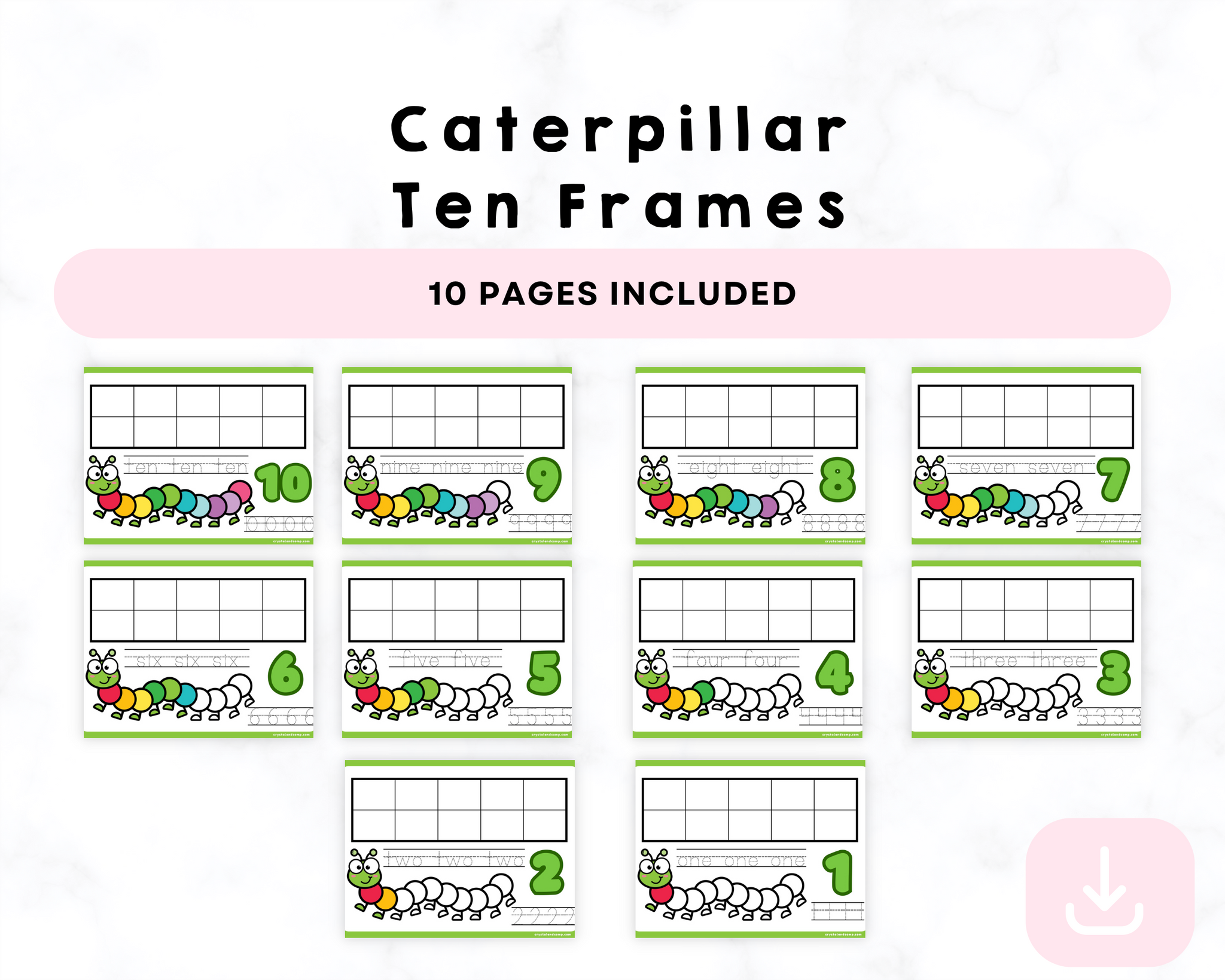 Caterpillar Ten Frames Printables – CrystalandComp