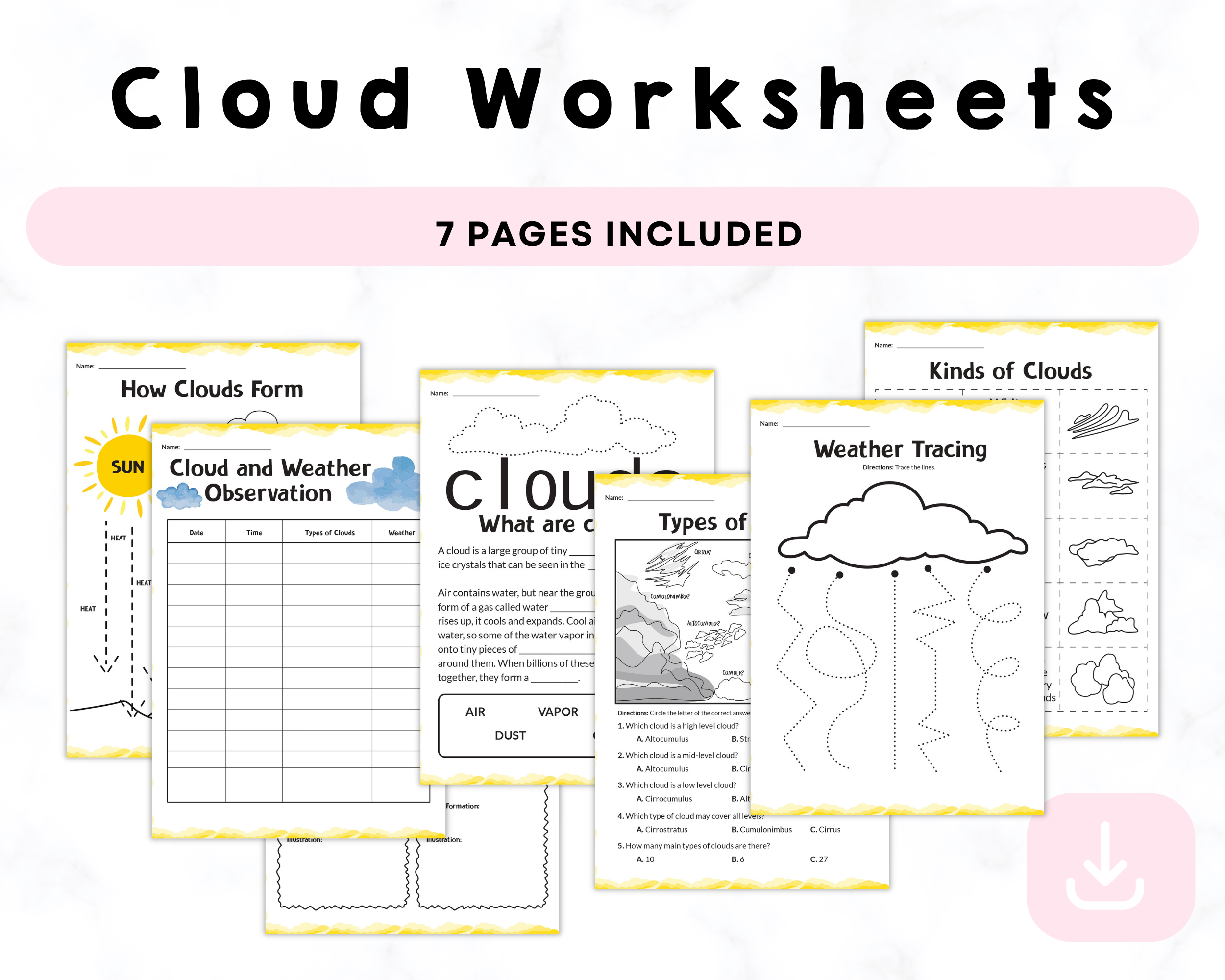 Cloud Worksheets For Kindergarten Types Of Clouds Worksheets Itsy