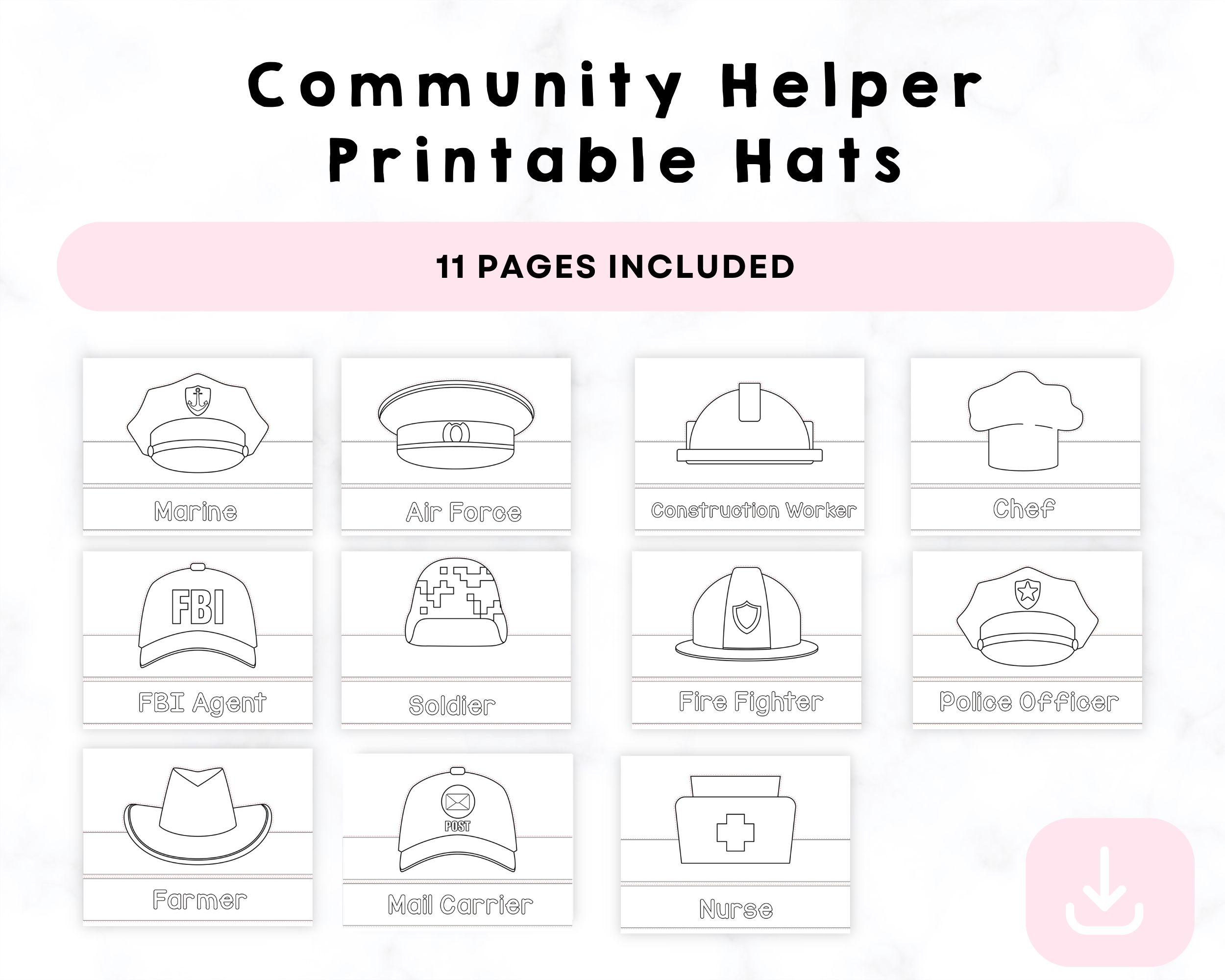 Community Helpers Hats Printables Baseball Cap Art Activity, All About