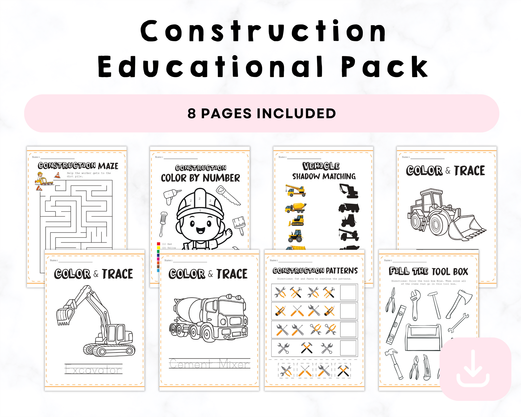 Construction Educational Pack Printables – CrystalandComp