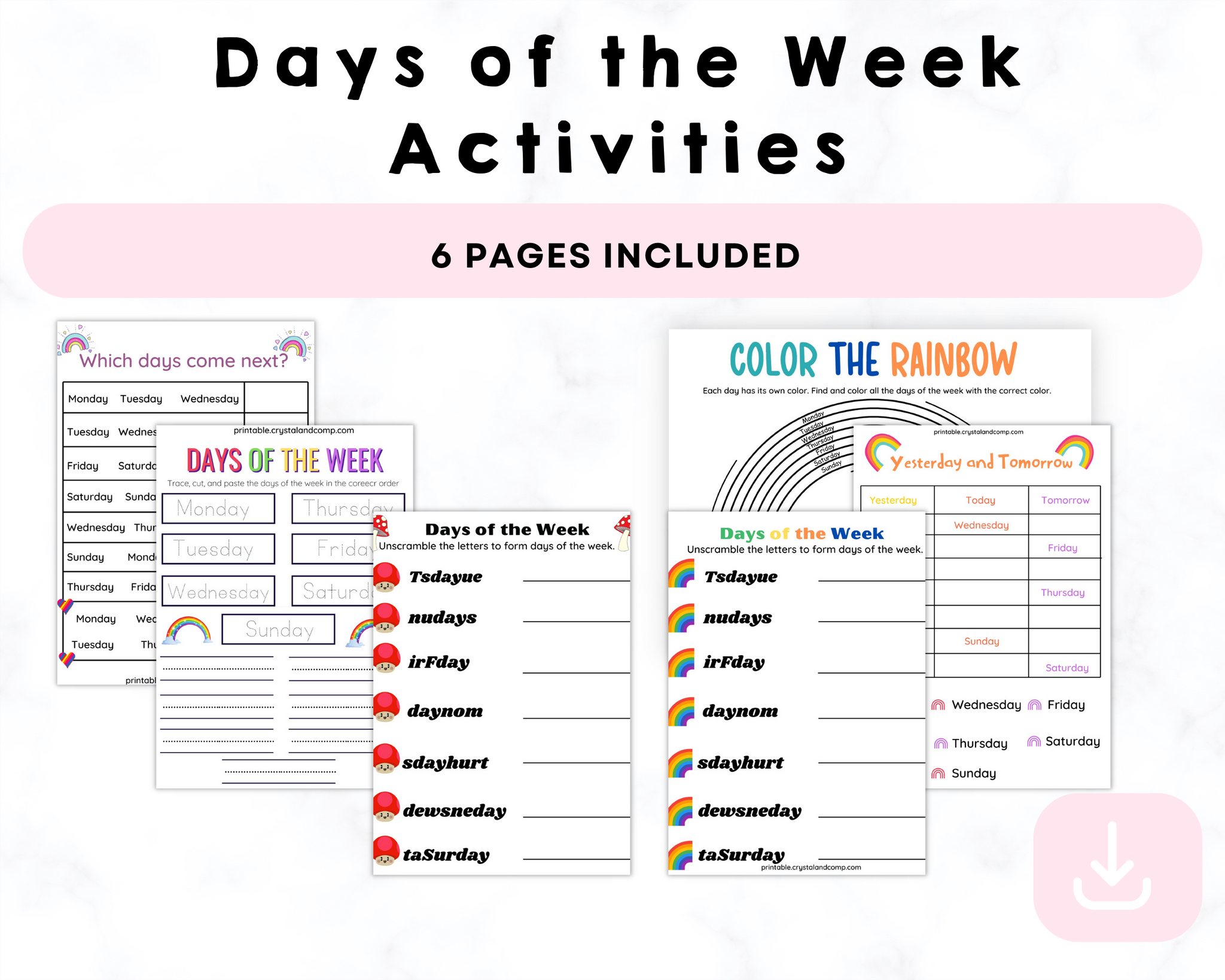 Days of the Week Activities Printables – CrystalandComp