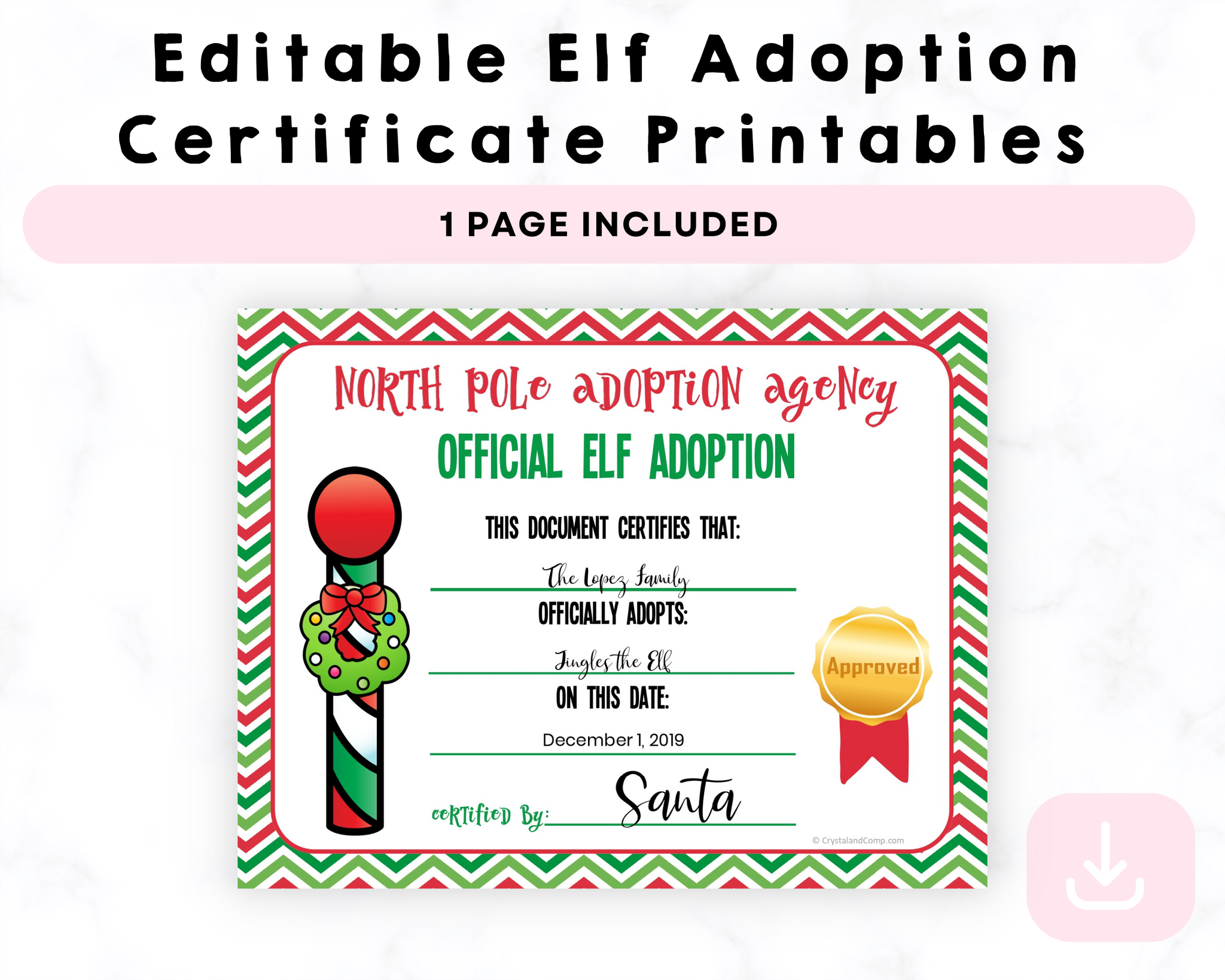 Editable Elf Adoption Certificate Printables – CrystalandComp