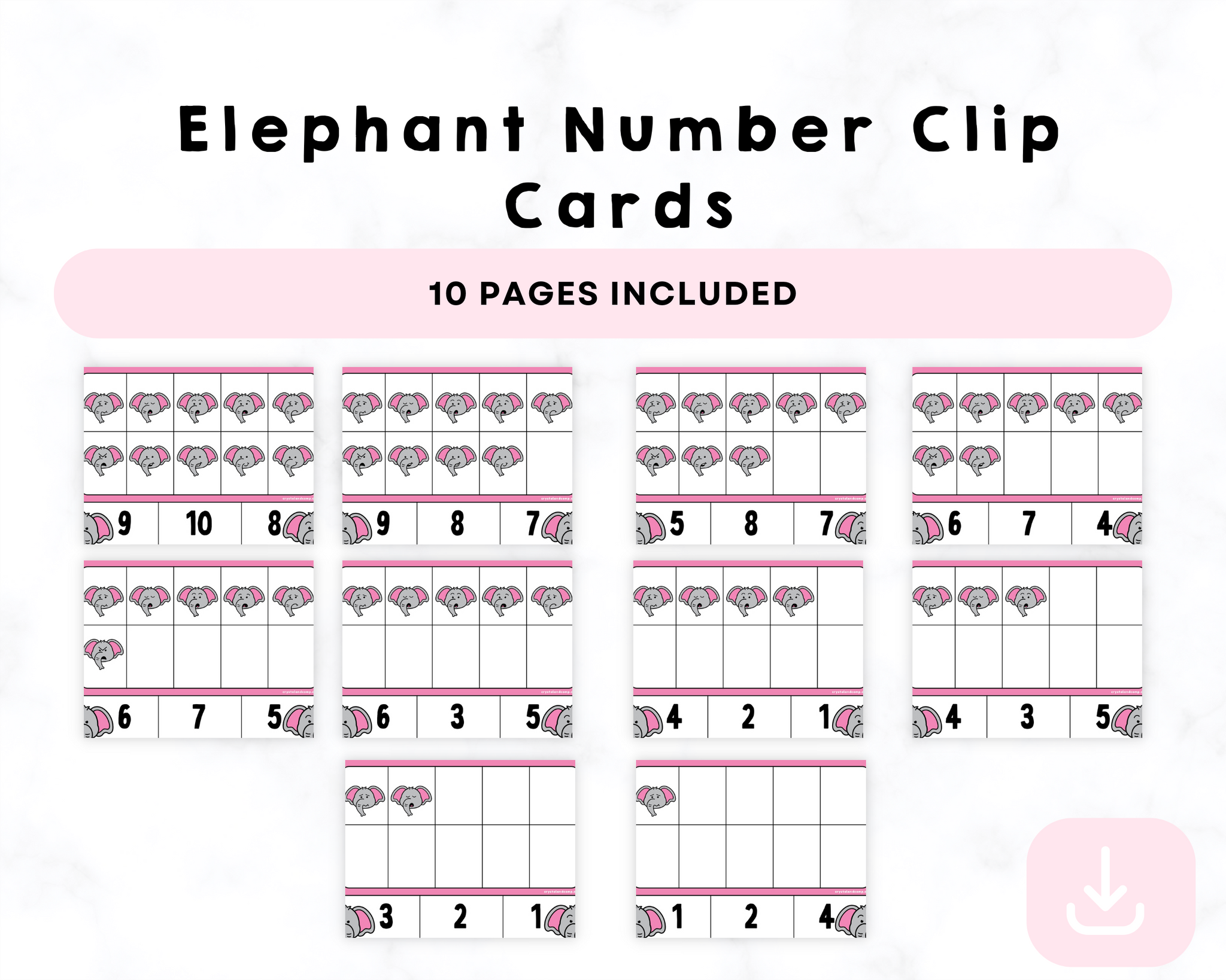 Printable Elephant number Clip Cards – CrystalandComp