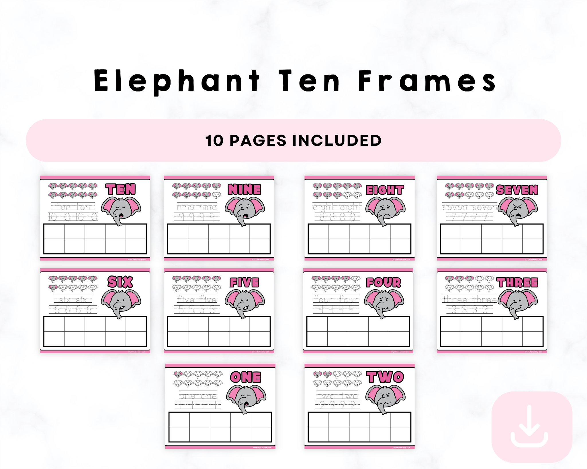 Printable Elephant Ten Frames – CrystalandComp