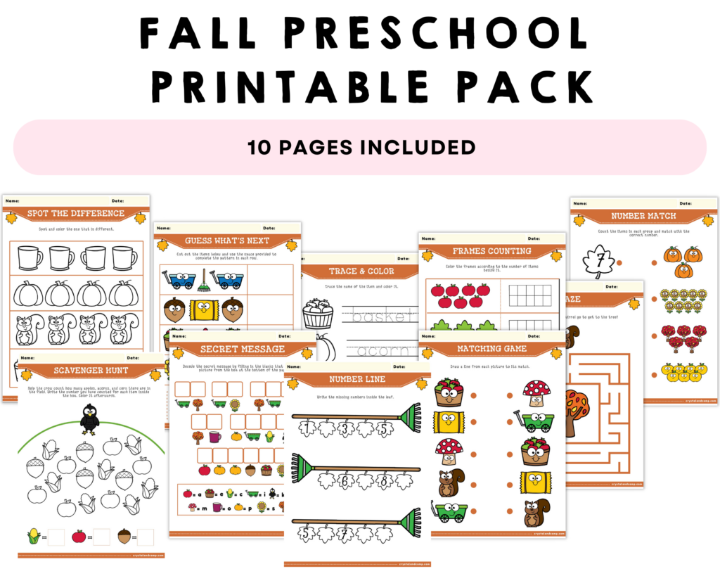 Fall Preschool Printable Pack – CrystalandComp