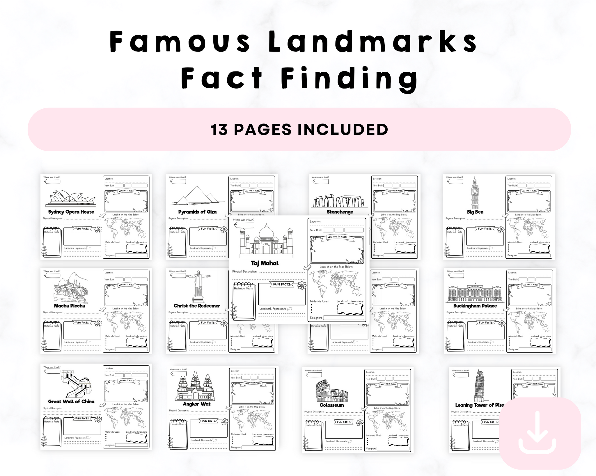 Famous Landmarks Fact Finding Printables – CrystalandComp