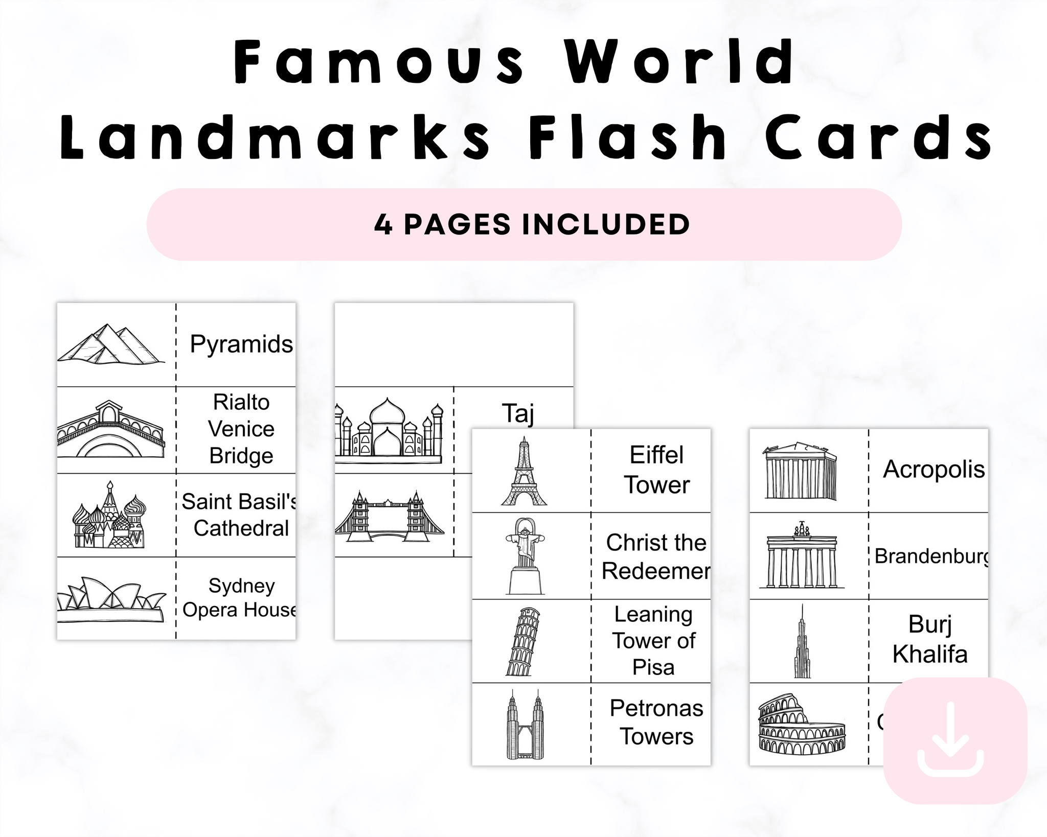 Famous World Landmarks Flash Cards Printables – CrystalandComp