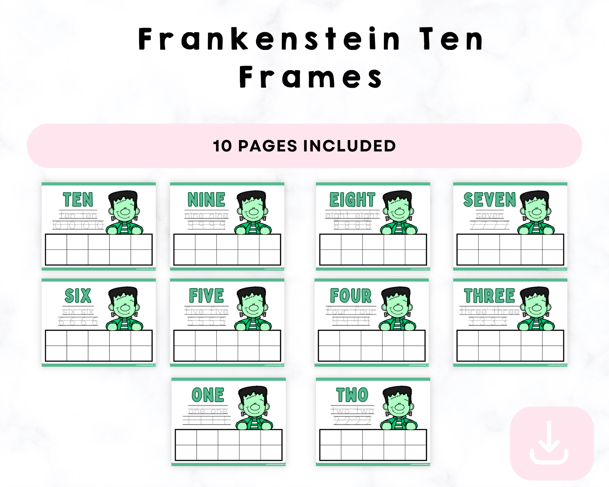 Printable Frankenstein Ten Frames – CrystalandComp