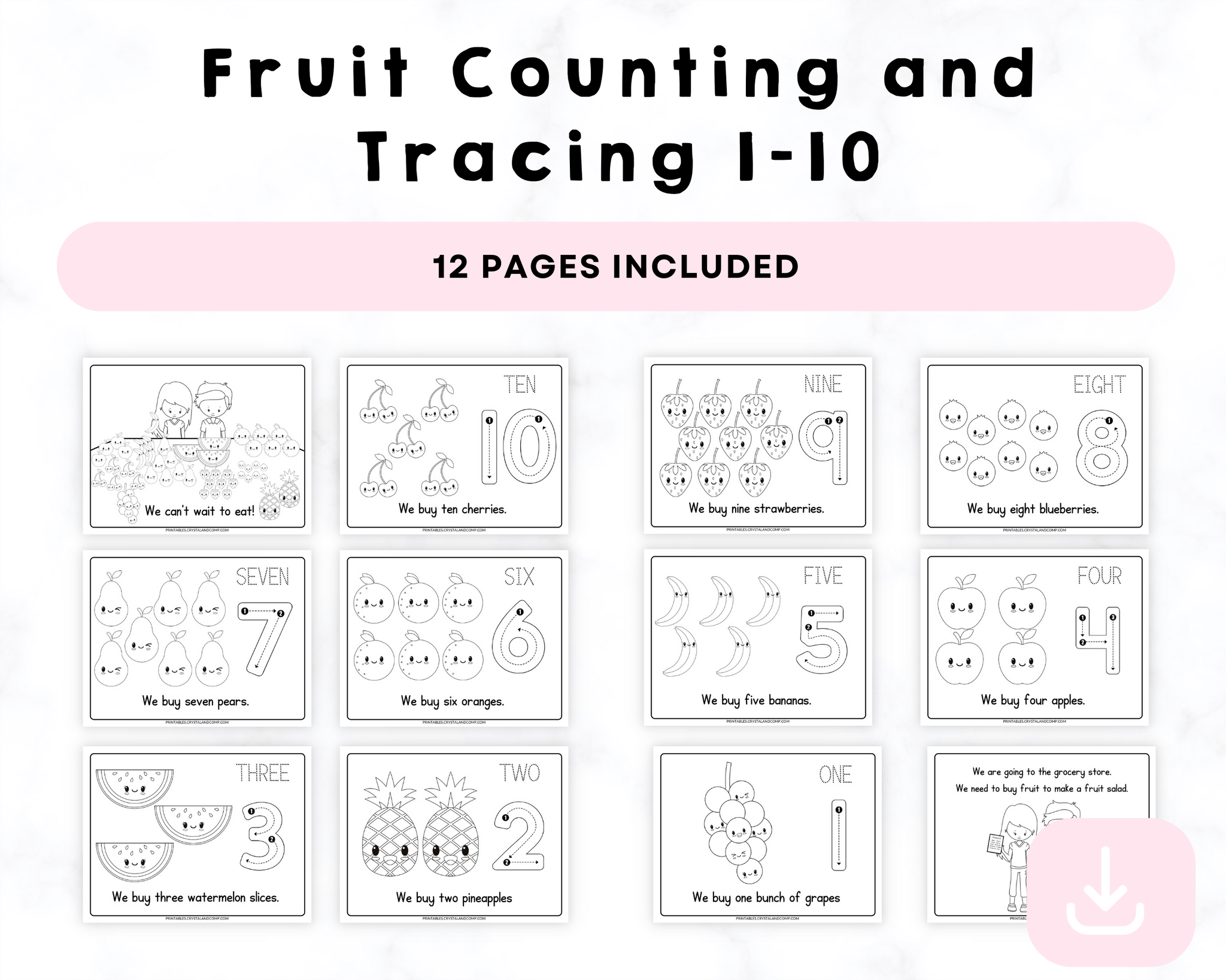 Fruit Counting and Tracing 1-10 Printables – CrystalandComp