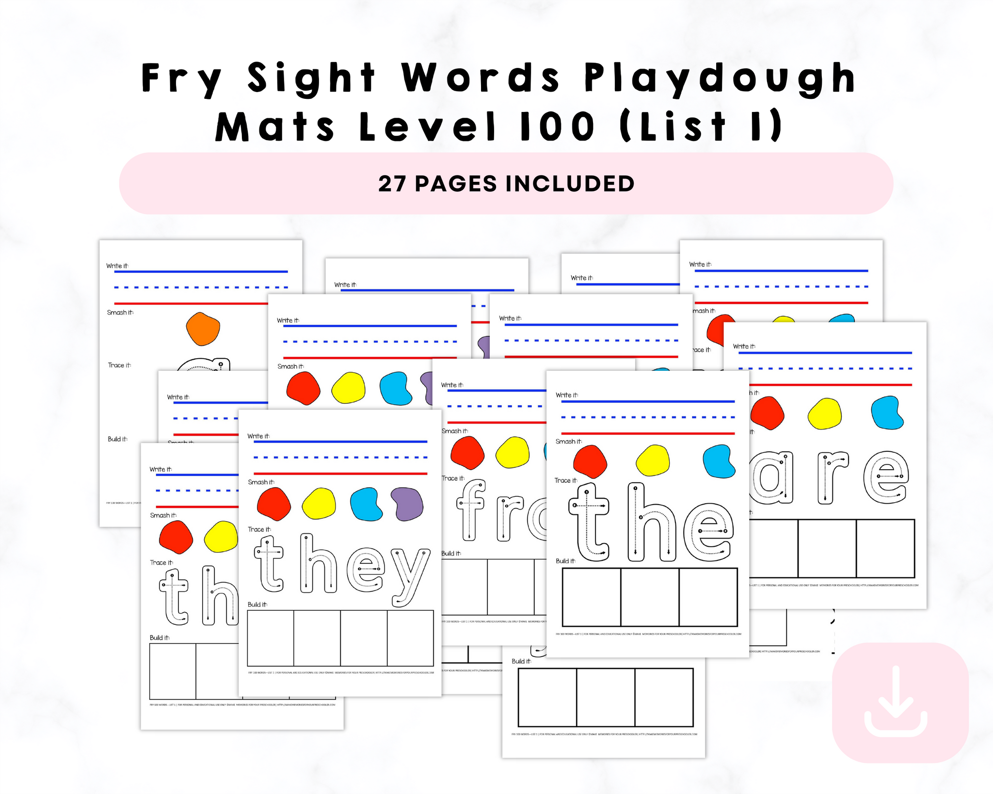 Fry Sight Words Playdough Mats Level 100 (List 1) – CrystalandComp