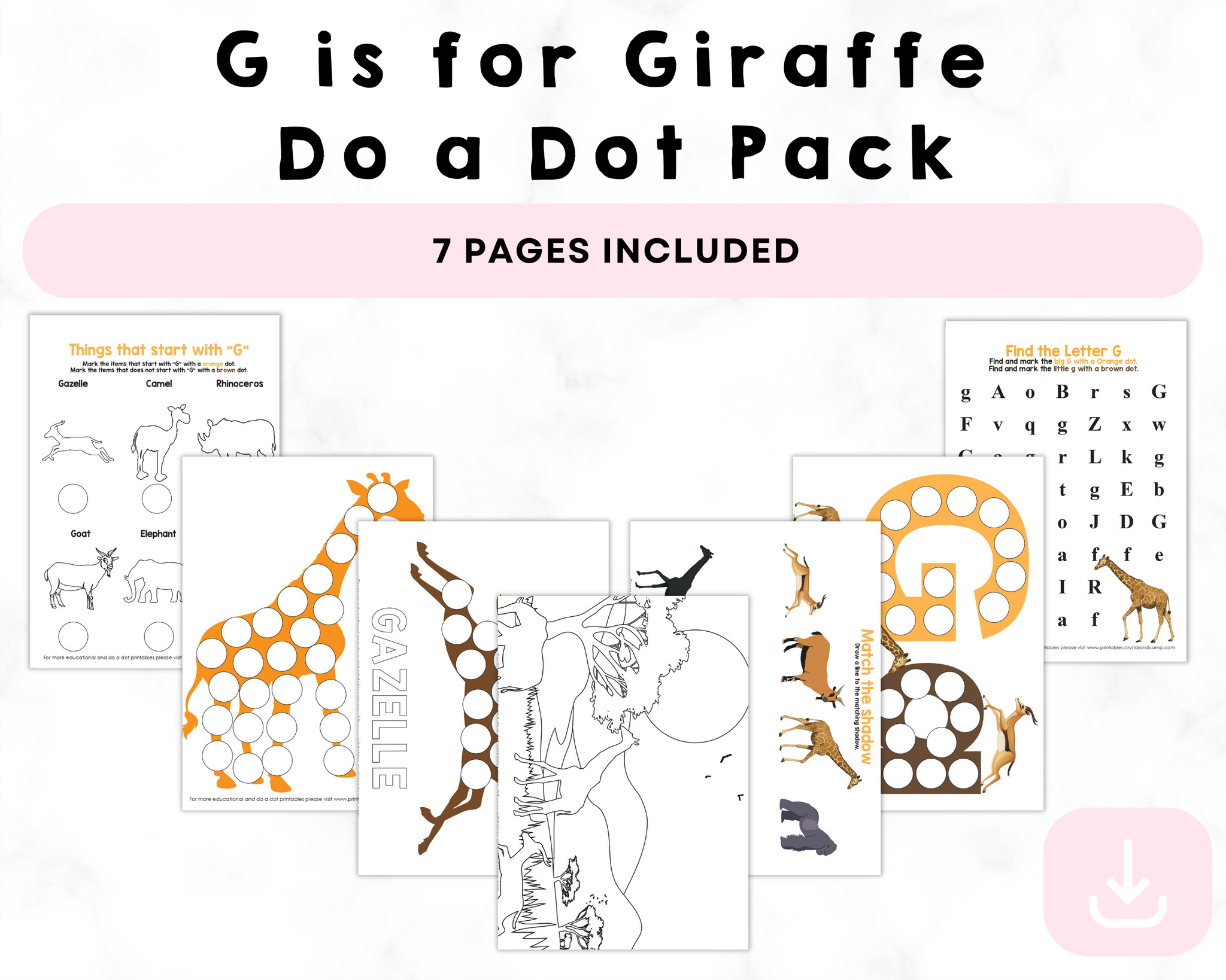 G is for Giraffe Do a Dot Pack Printable – CrystalandComp