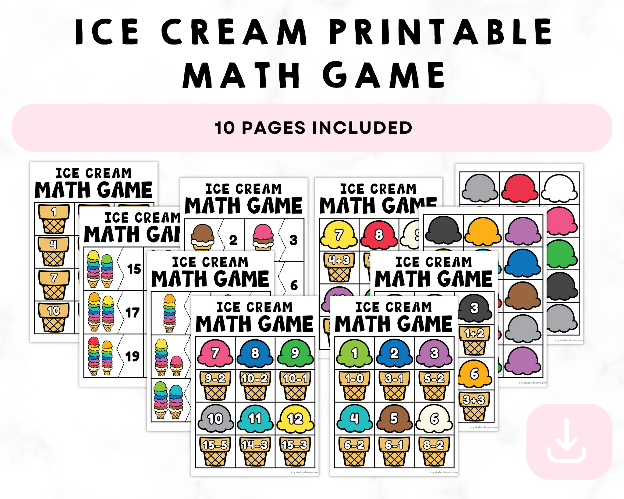Ice Cream Printable Math Game – CrystalandComp