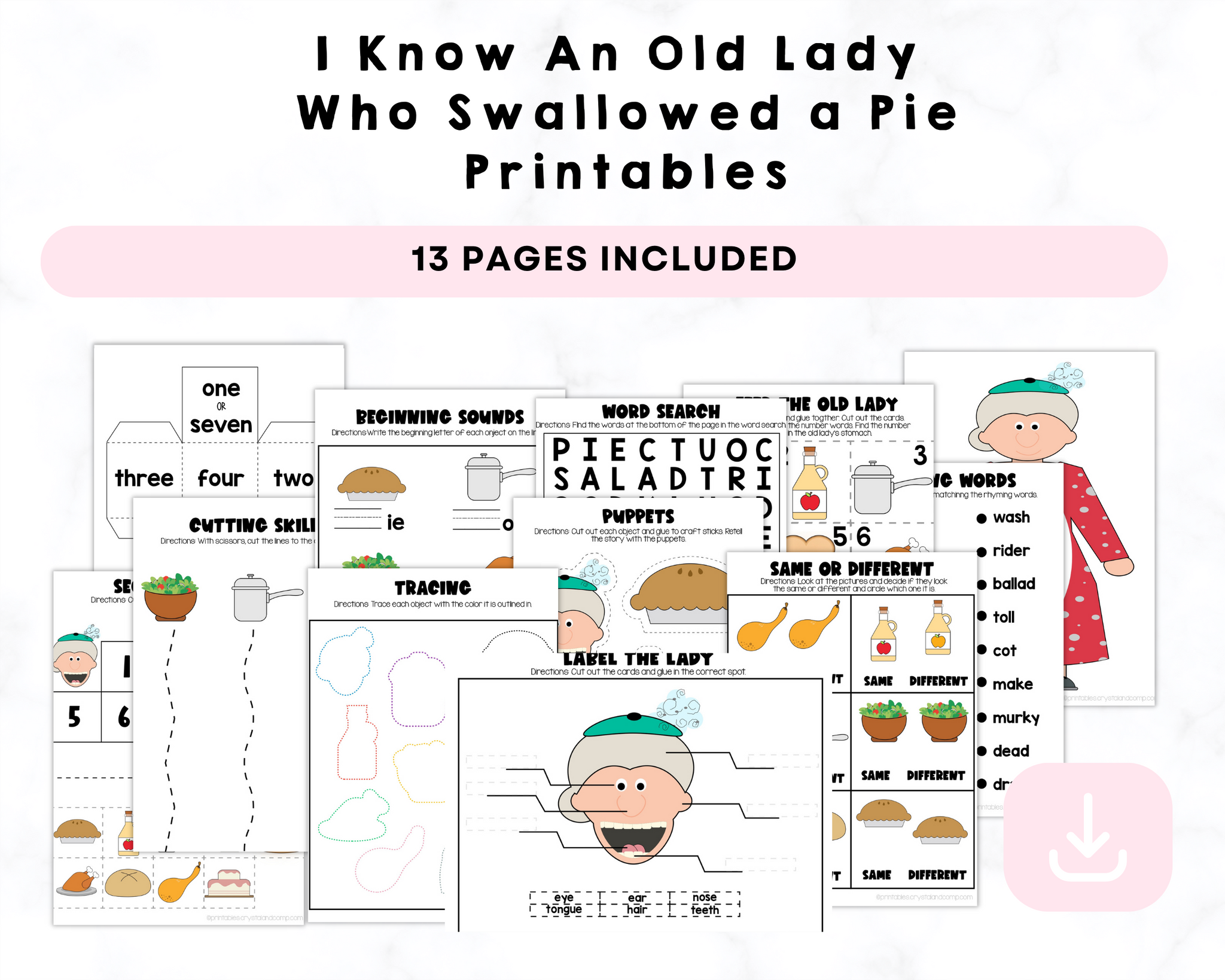 I Know An Old Lady Who Swallowed a Pie Printables – CrystalandComp