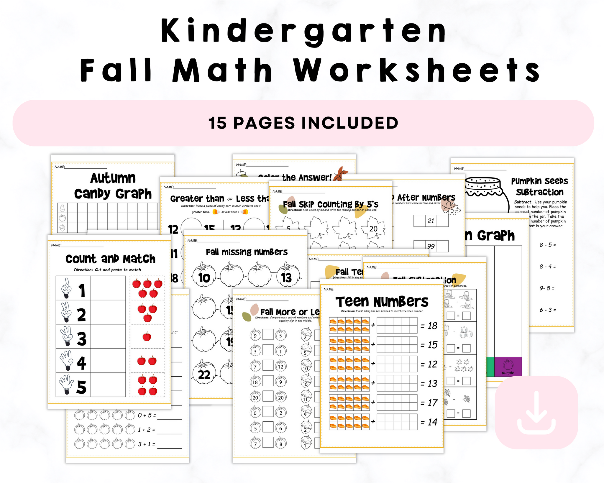 Kindergarten Fall Math Worksheet Printable – CrystalandComp