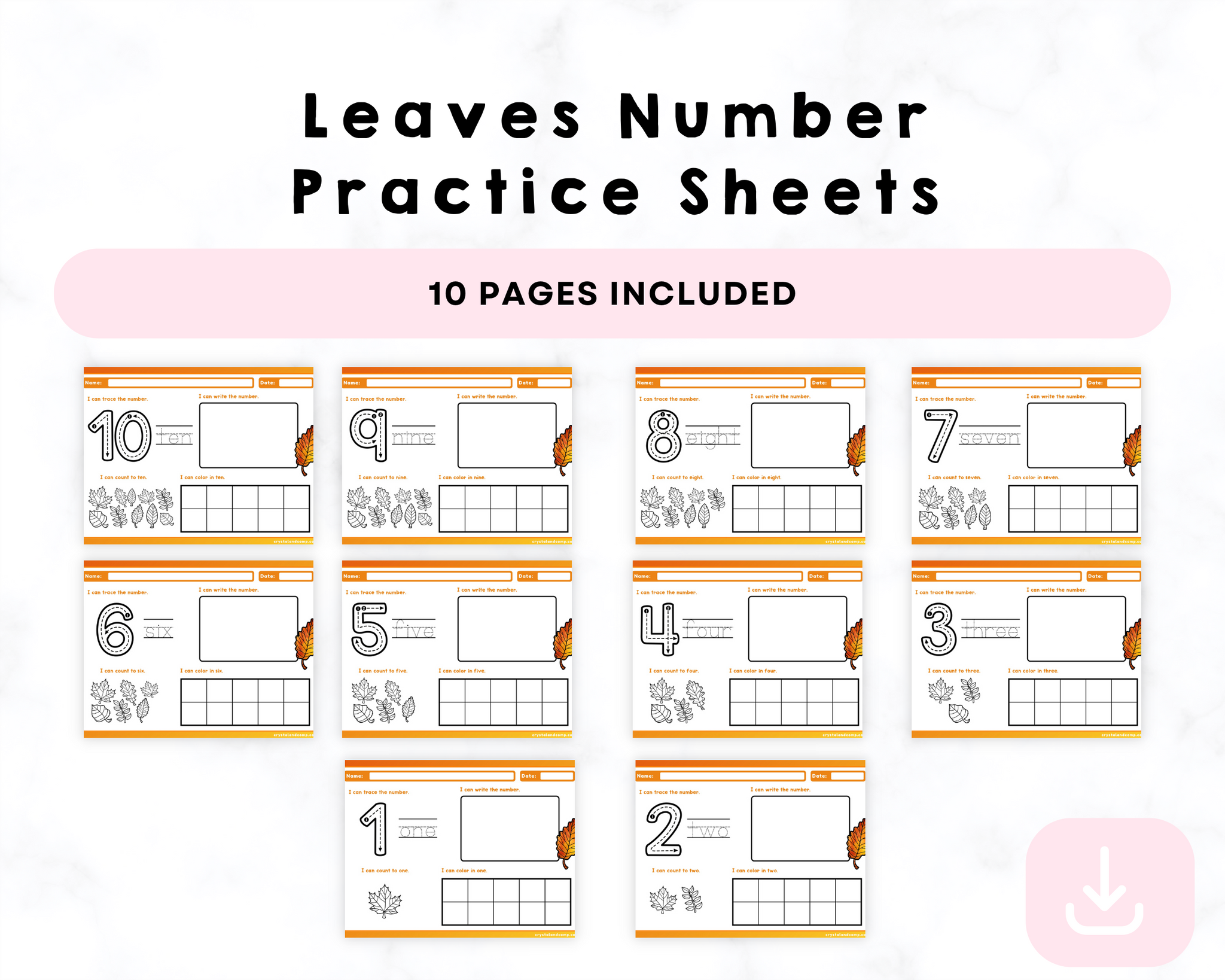 Leaves Number Practice Sheets Printable – CrystalandComp