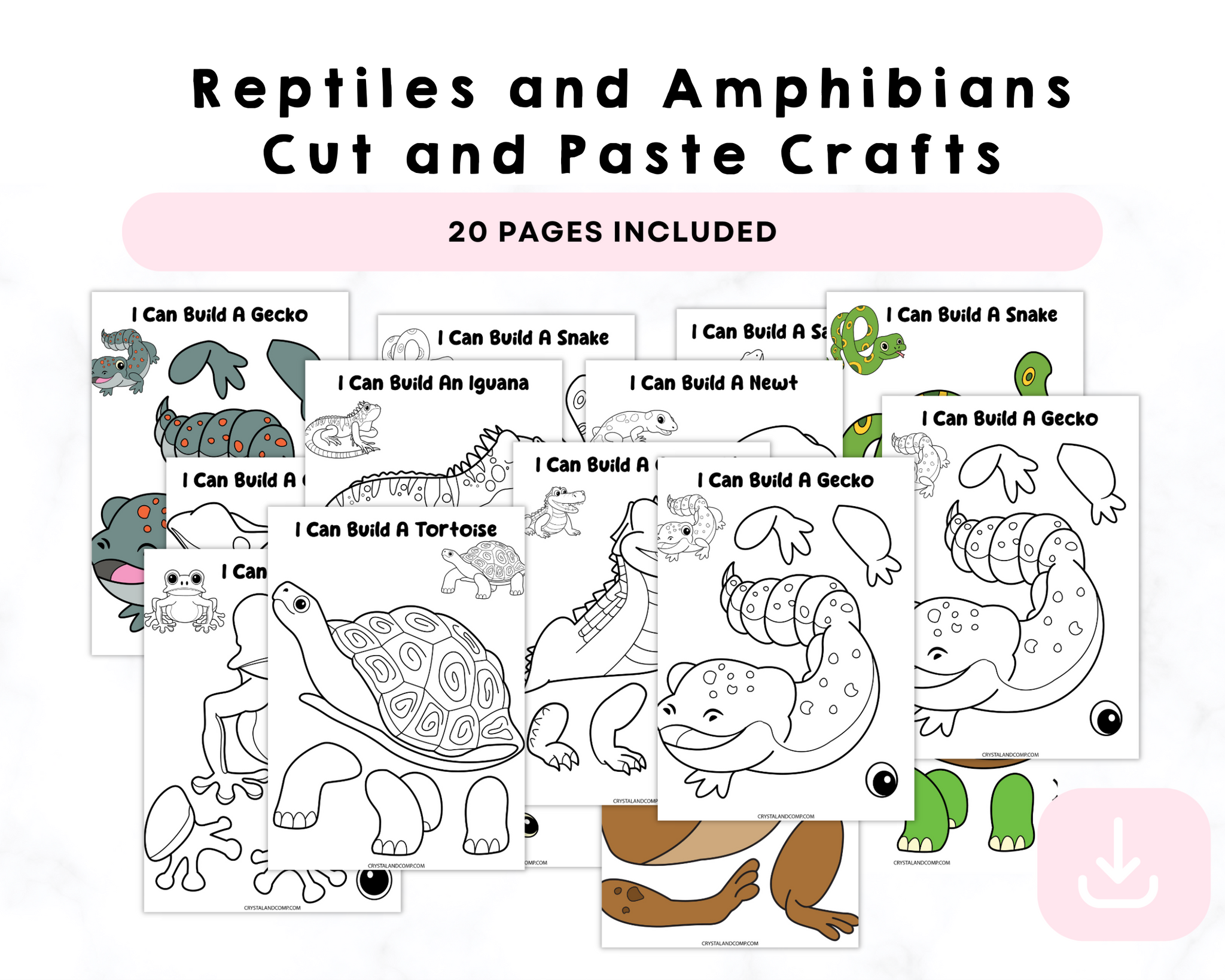 Printable Reptiles and Amphibians Cut and Paste Crafts – CrystalandComp
