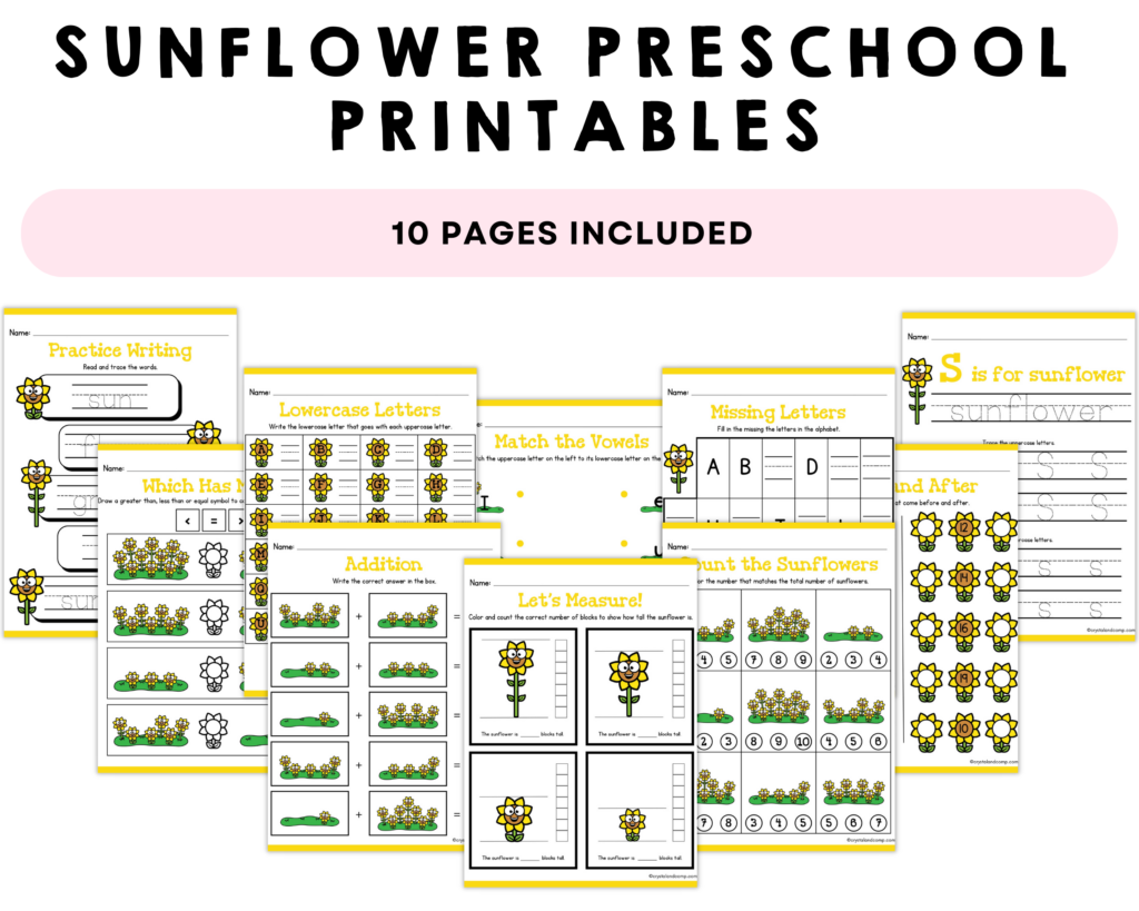 Sunflower Preschool Printables – CrystalandComp