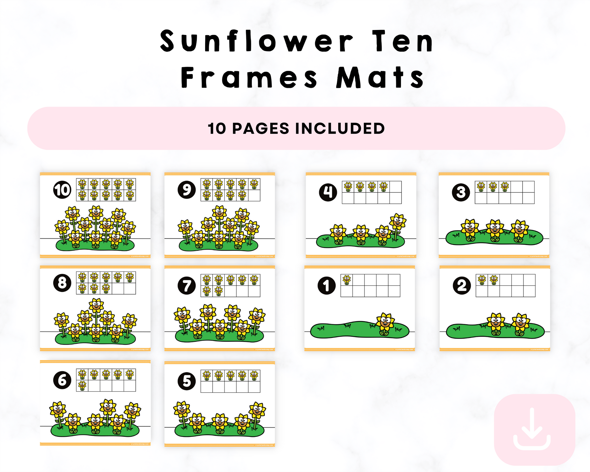 Sunflower Ten Frames Mats Printable – CrystalandComp