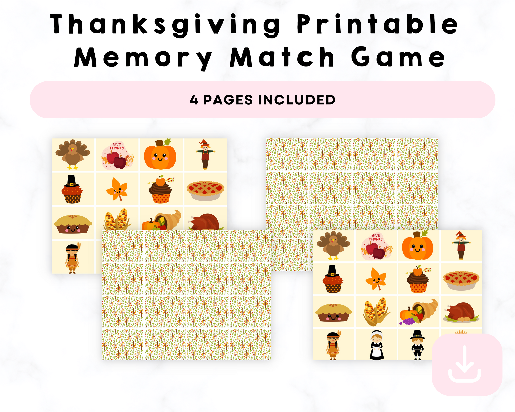 Thanksgiving Printable Memory Match Game – CrystalandComp