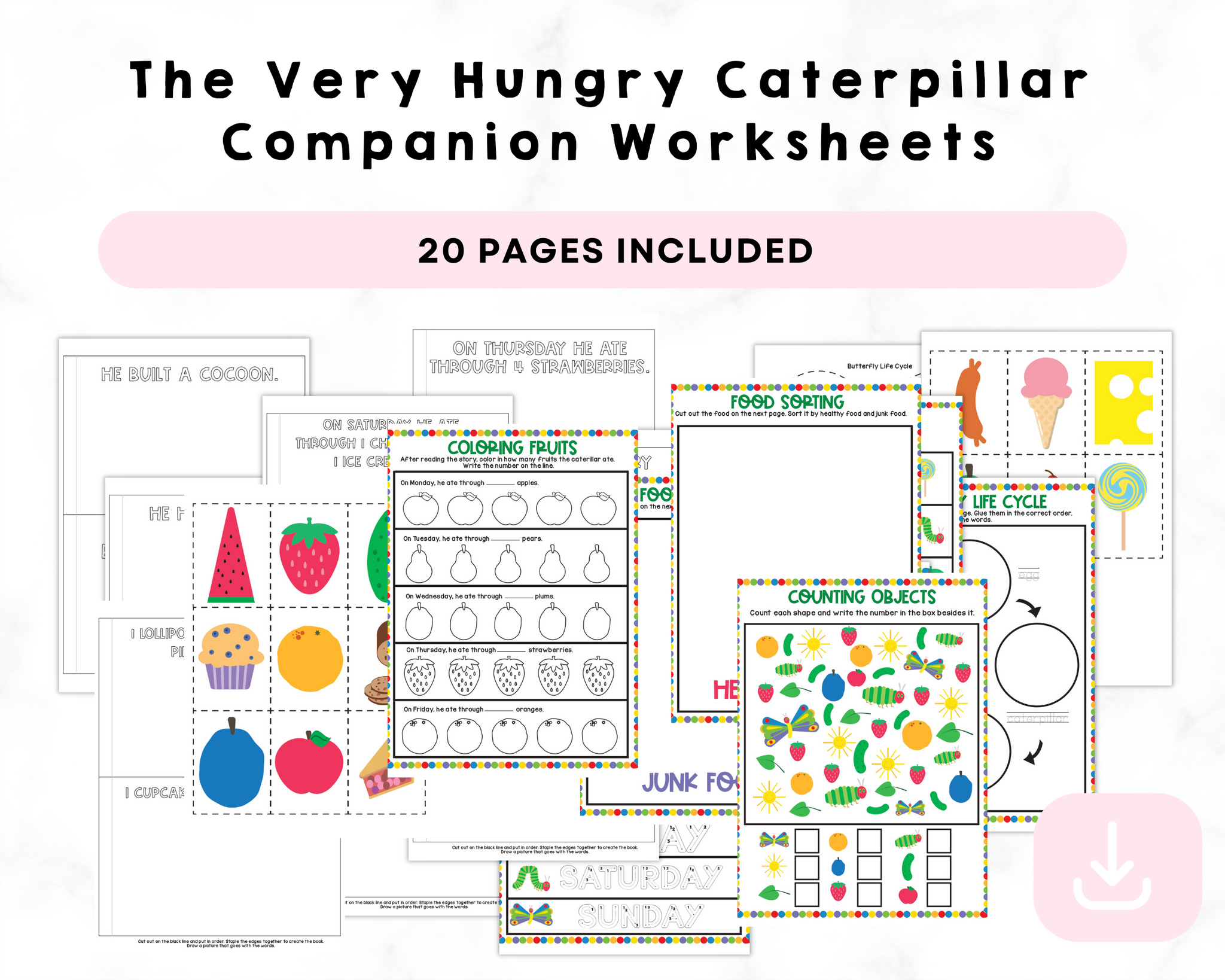 The Very Hungry Caterpillar Companion Worksheets Printable – CrystalandComp
