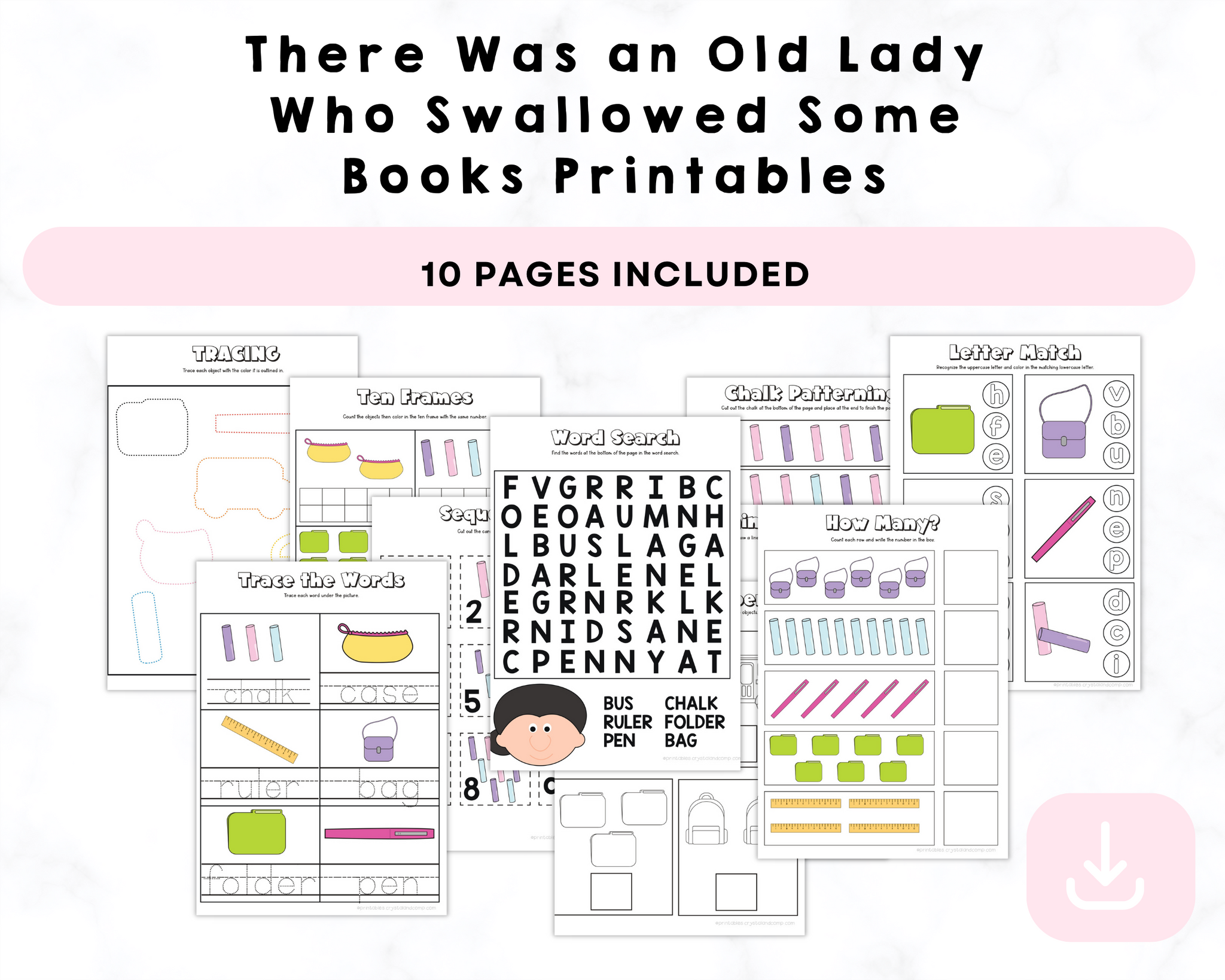 There Was an Old Lady Who Swallowed Some Books Printables – CrystalandComp