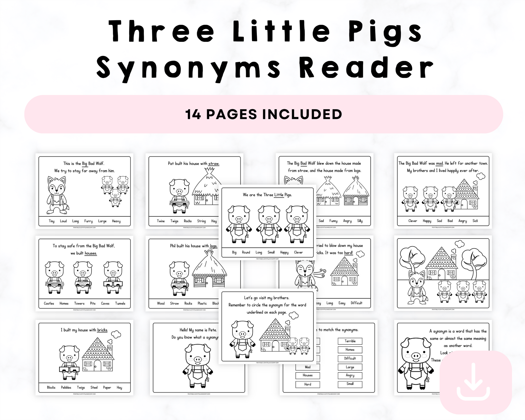 Three Little Pigs Synonyms Reader Printables – CrystalandComp