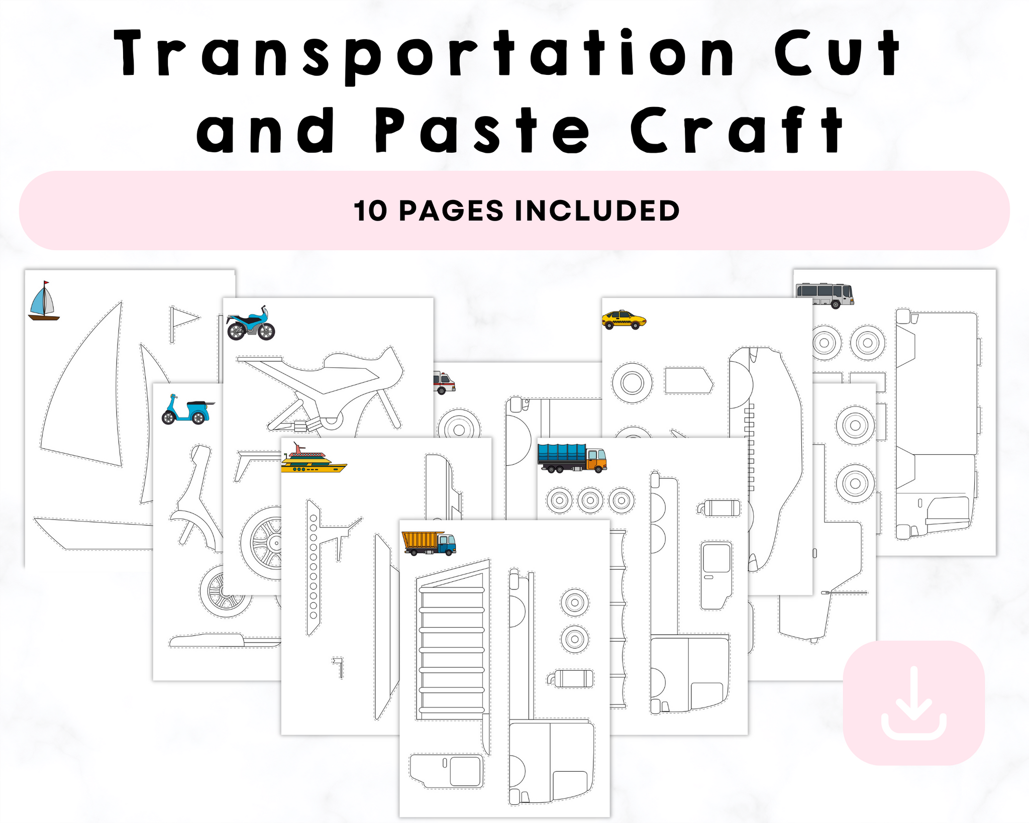 Transportation Cut and Paste Craft Printable – CrystalandComp