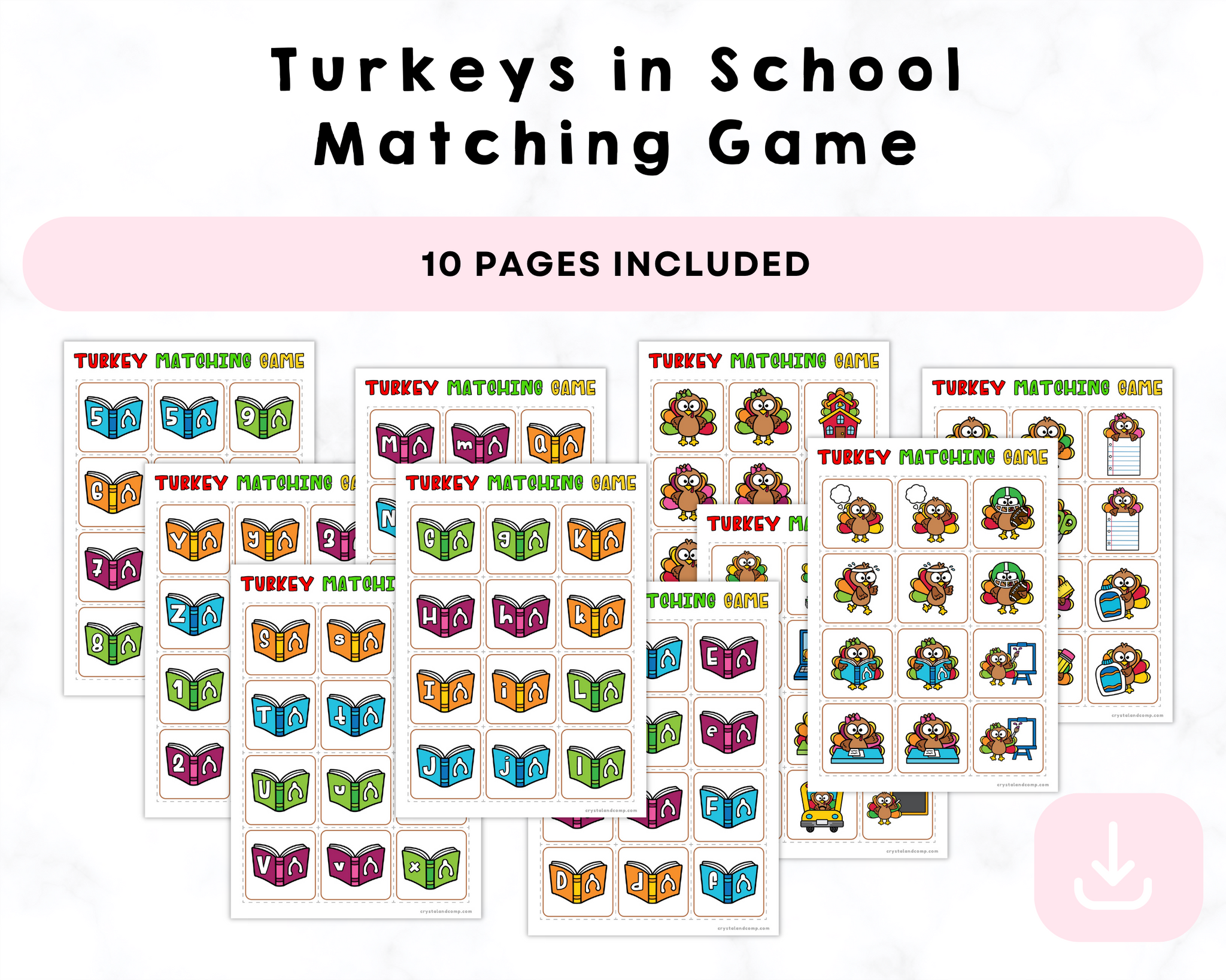 Printable Turkeys in School Matching Game – CrystalandComp