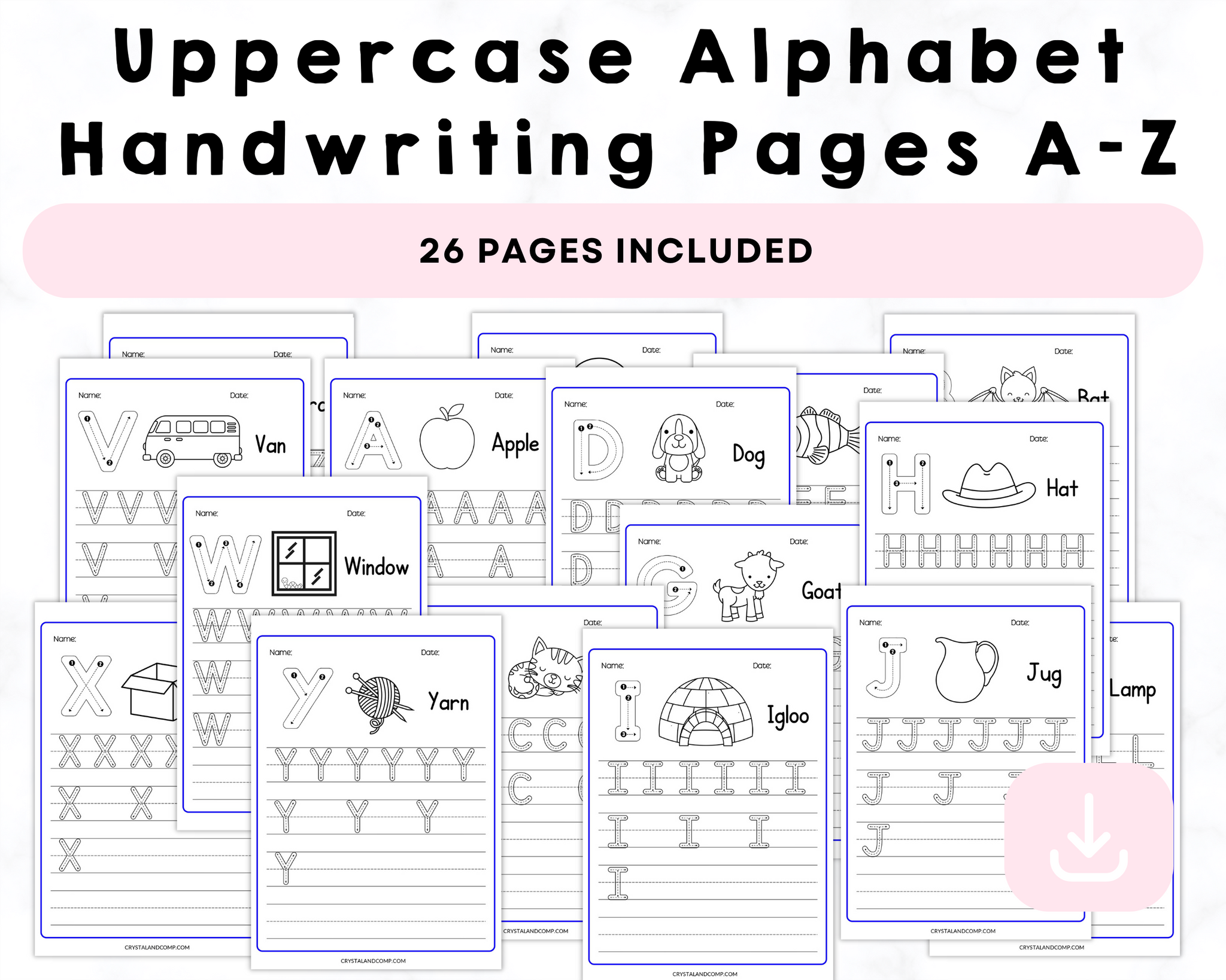 Uppercase Alphabet Handwriting Pages A-Z Printable – CrystalandComp