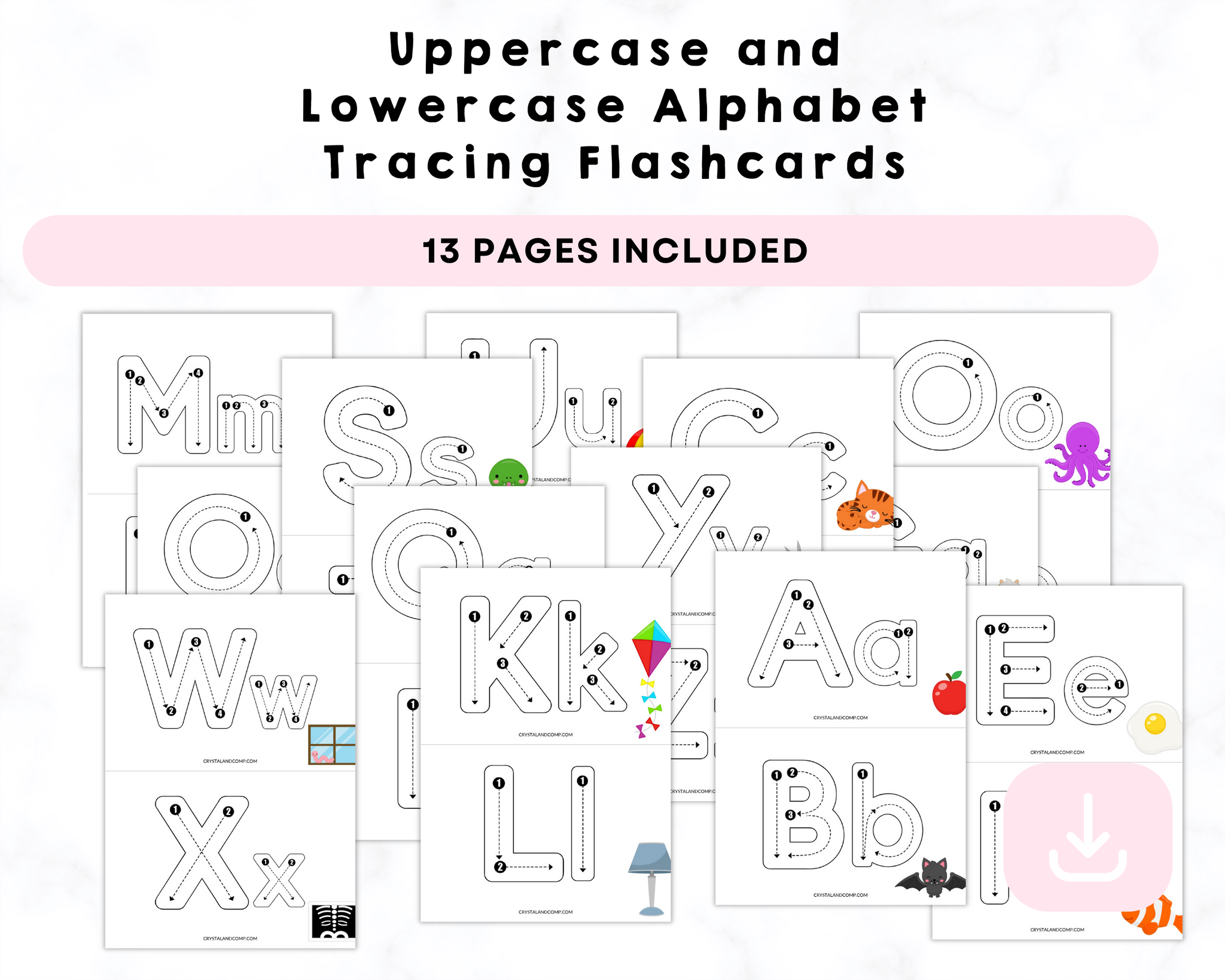 Uppercase and Lowercase Tracing Flashcards Printable – CrystalandComp
