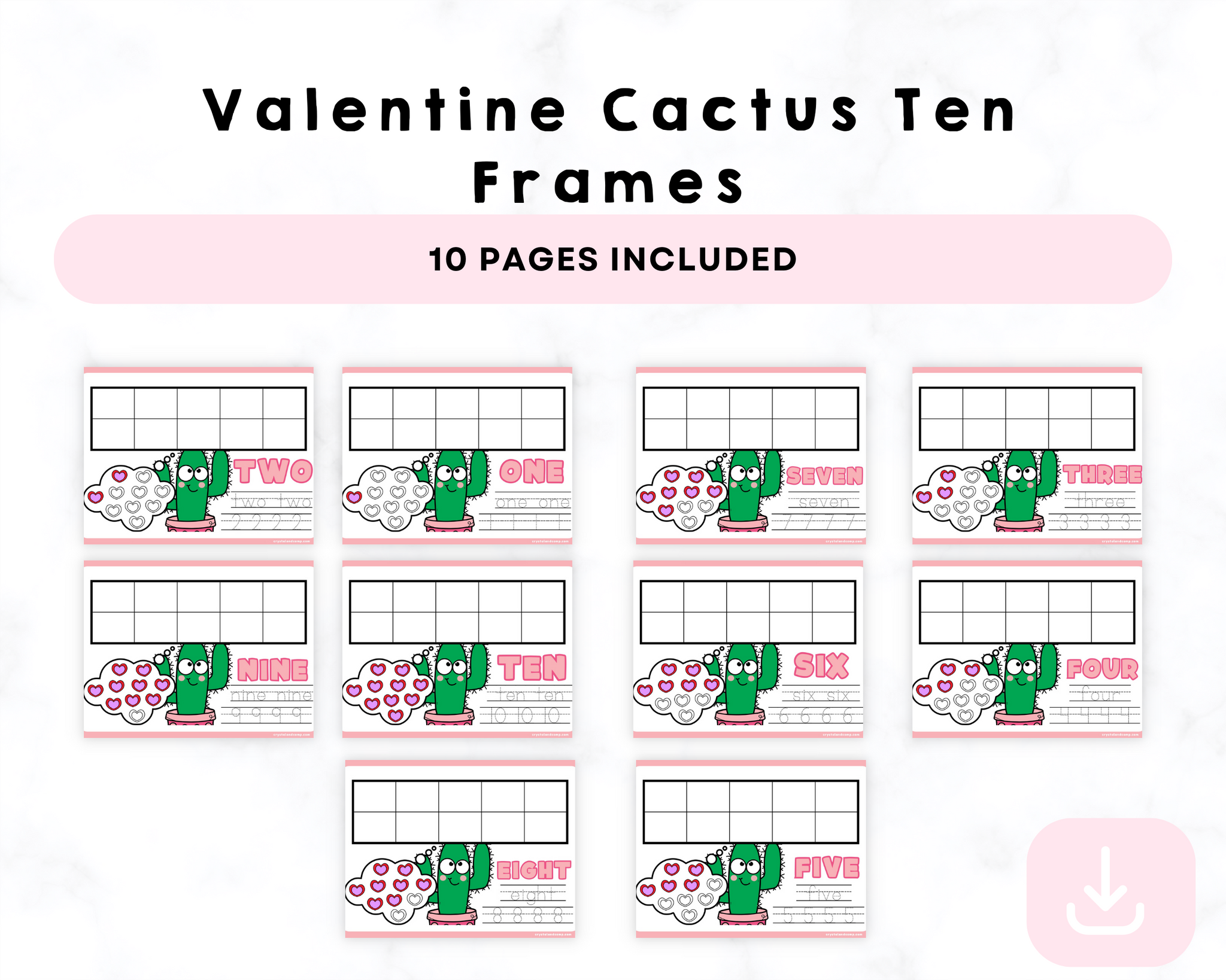 Valentine Cactus Printable Ten Frames – CrystalandComp