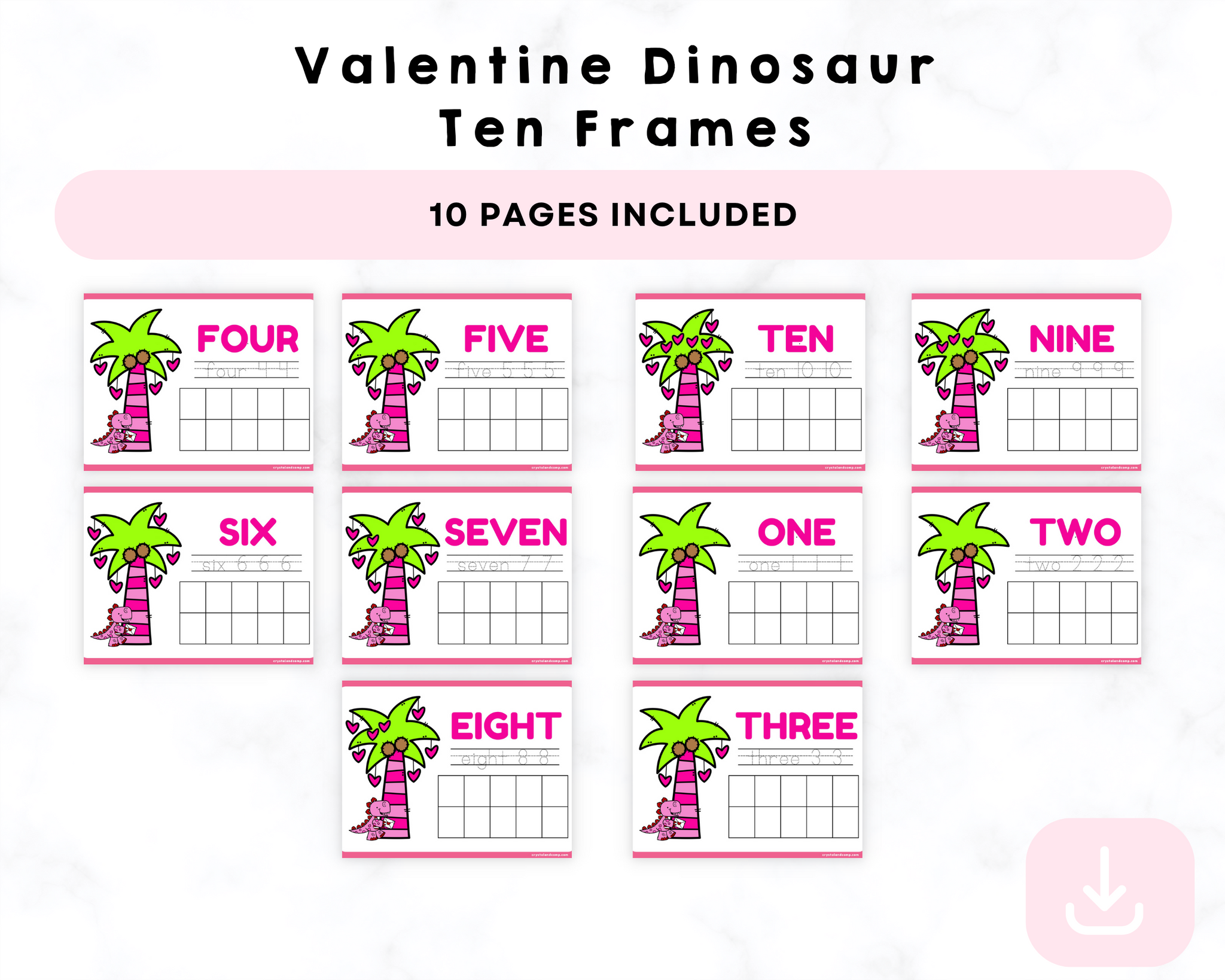 Valentine Dinosaur Ten Frames Printables – CrystalandComp