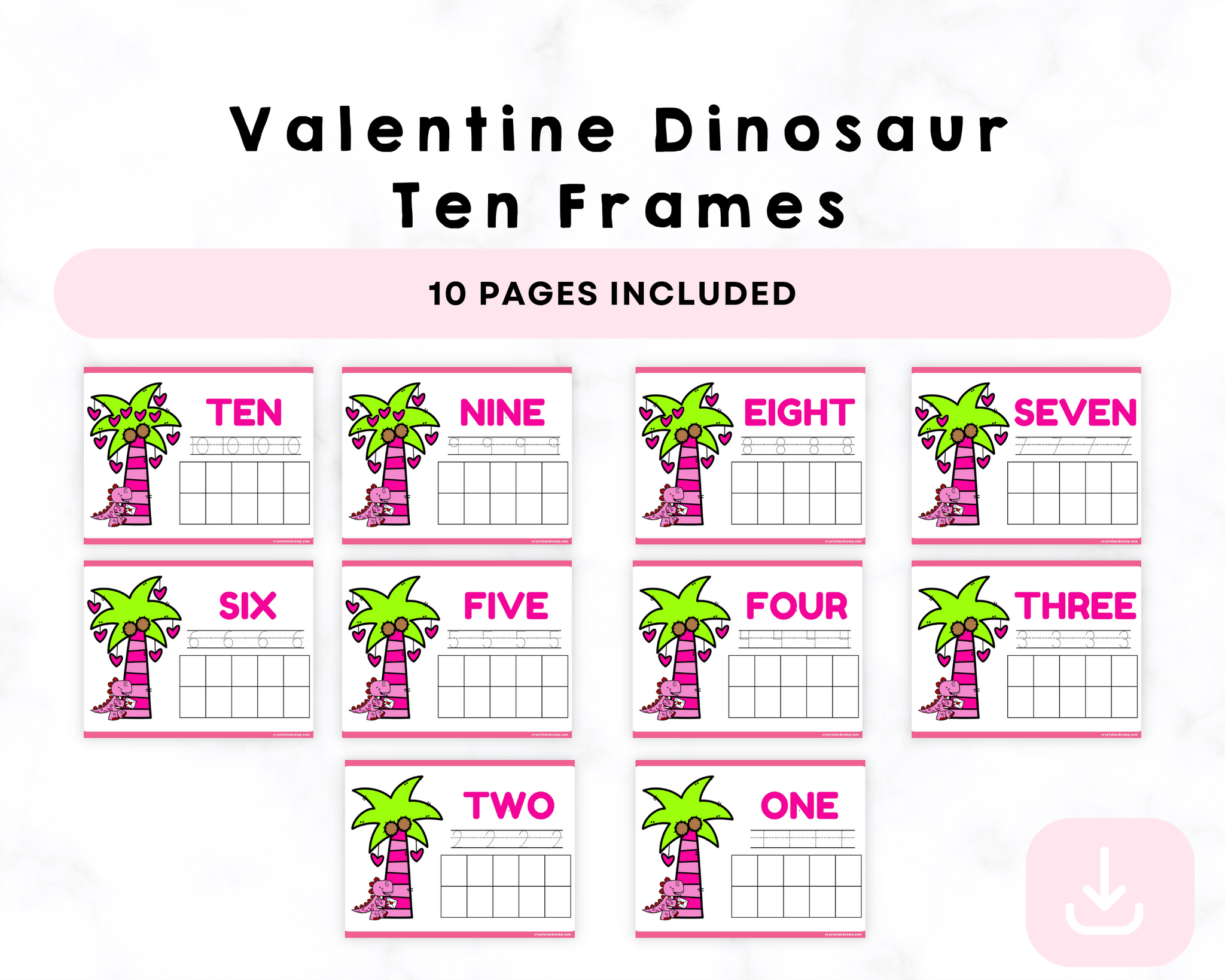 Valentine Dinosaur Ten Frames Printables – CrystalandComp