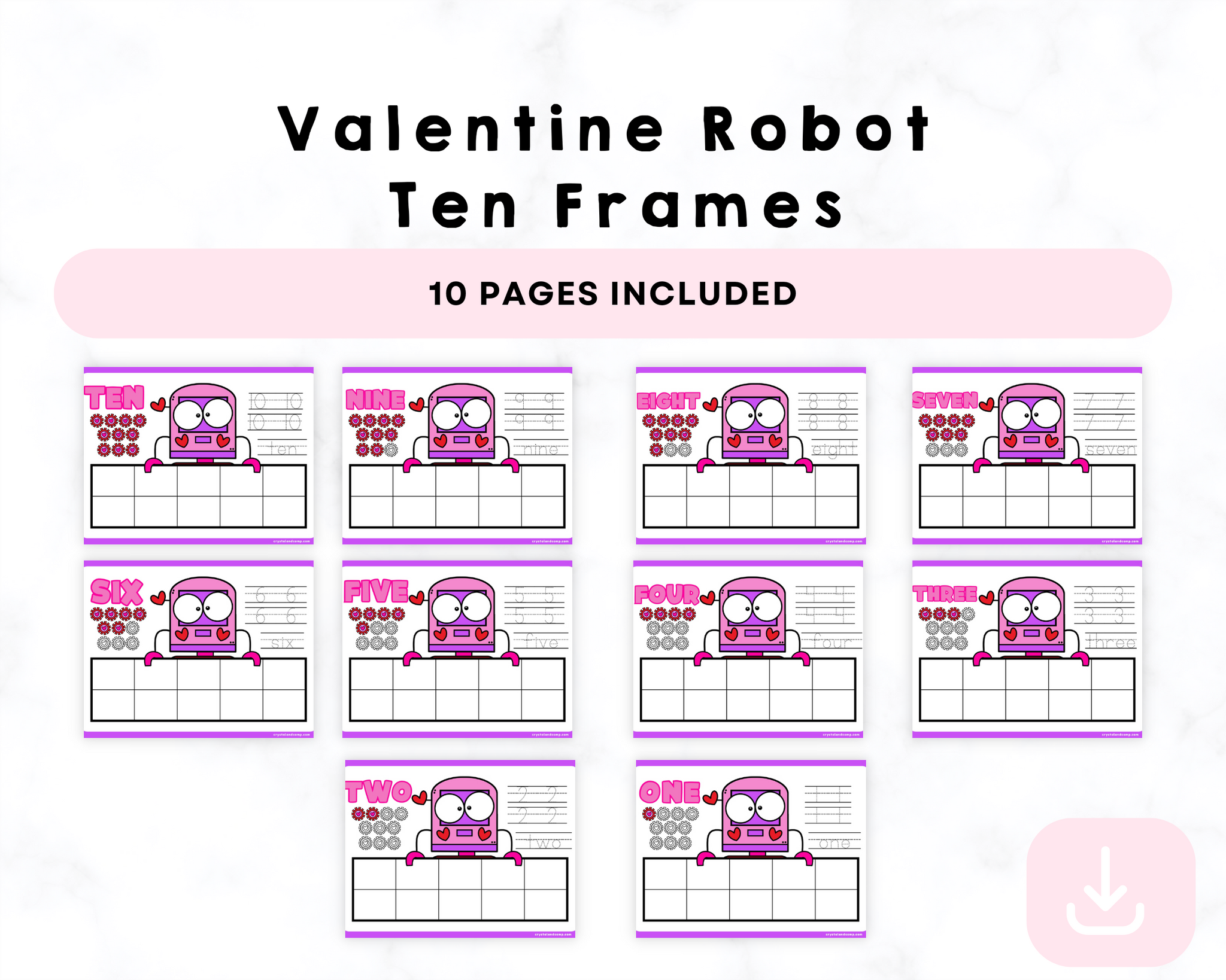 Valentine Robot Printable Ten Frames – CrystalandComp