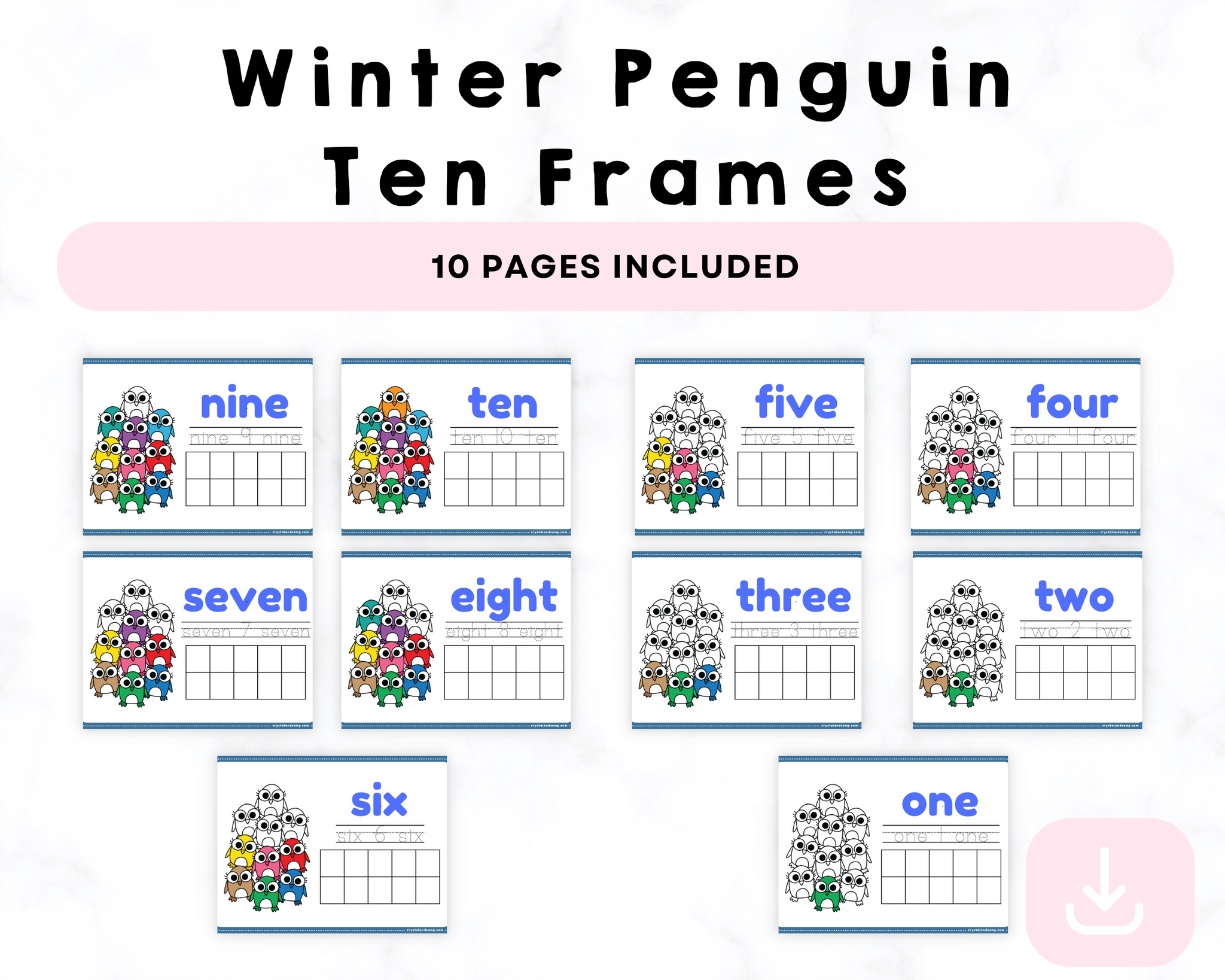 Winter Penguin Printable Ten Frames – CrystalandComp